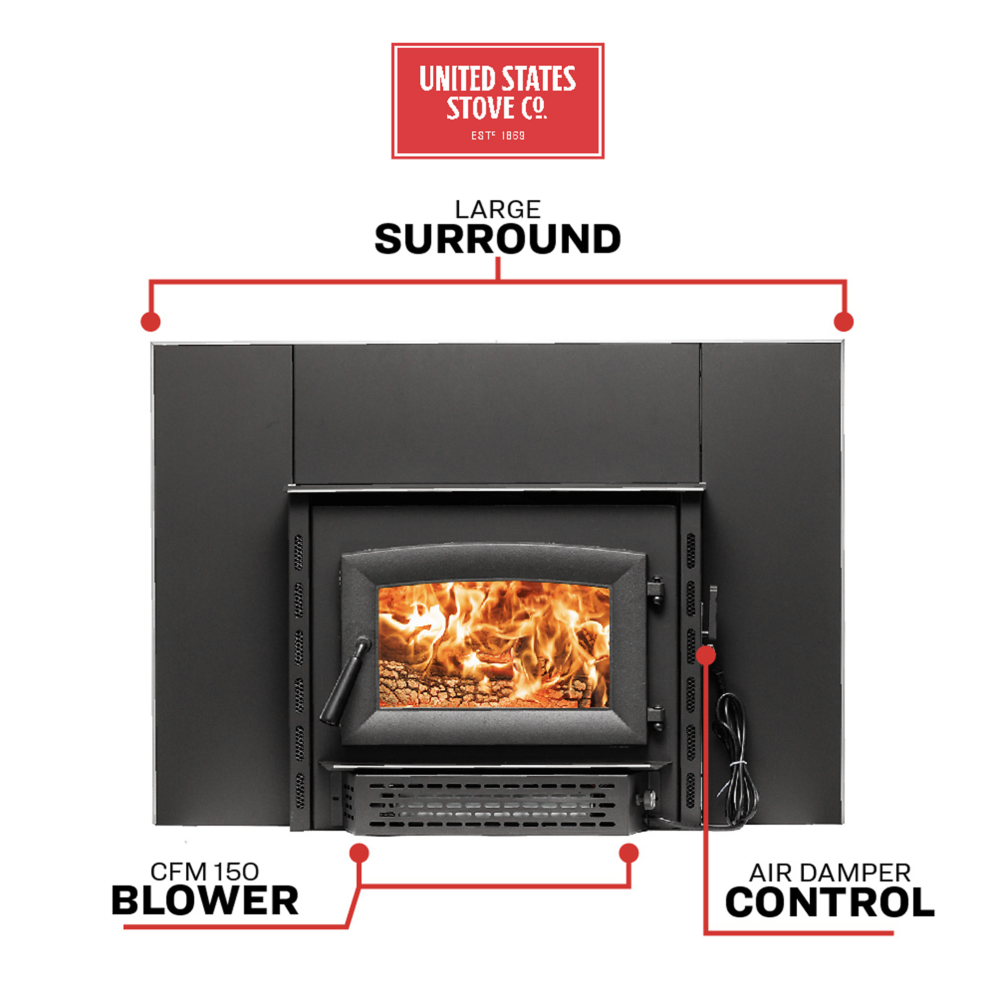US Stove Company, US Stove 1200 Sq. Ft. Wood Insert, Heat Output 69000 ...
