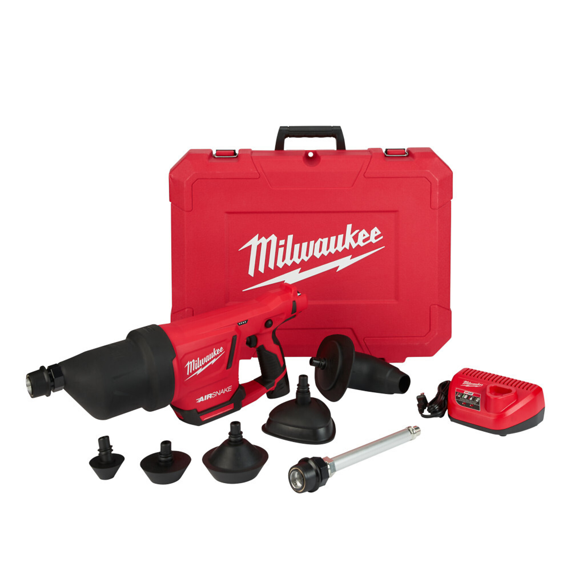 Milwaukee M12 Cordless 35ft. Airsnake Drain Cleaning Air Gun Kit, 1 ...
