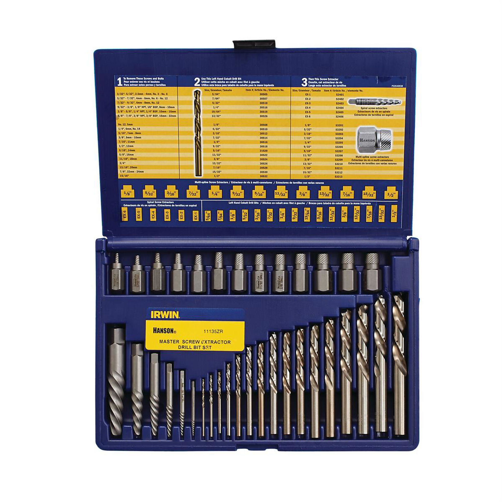 Irwin Hanson Screw Extractor and Drill Bit Set - 35 Pieces, SAE/Metric ...