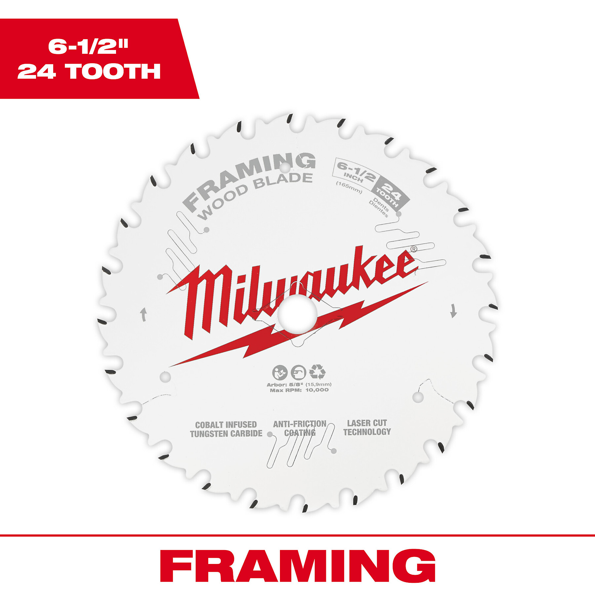 Milwaukee Circular Saw Blade, 6.5in., 24 Tooth, Framing, Model# 48-40 ...