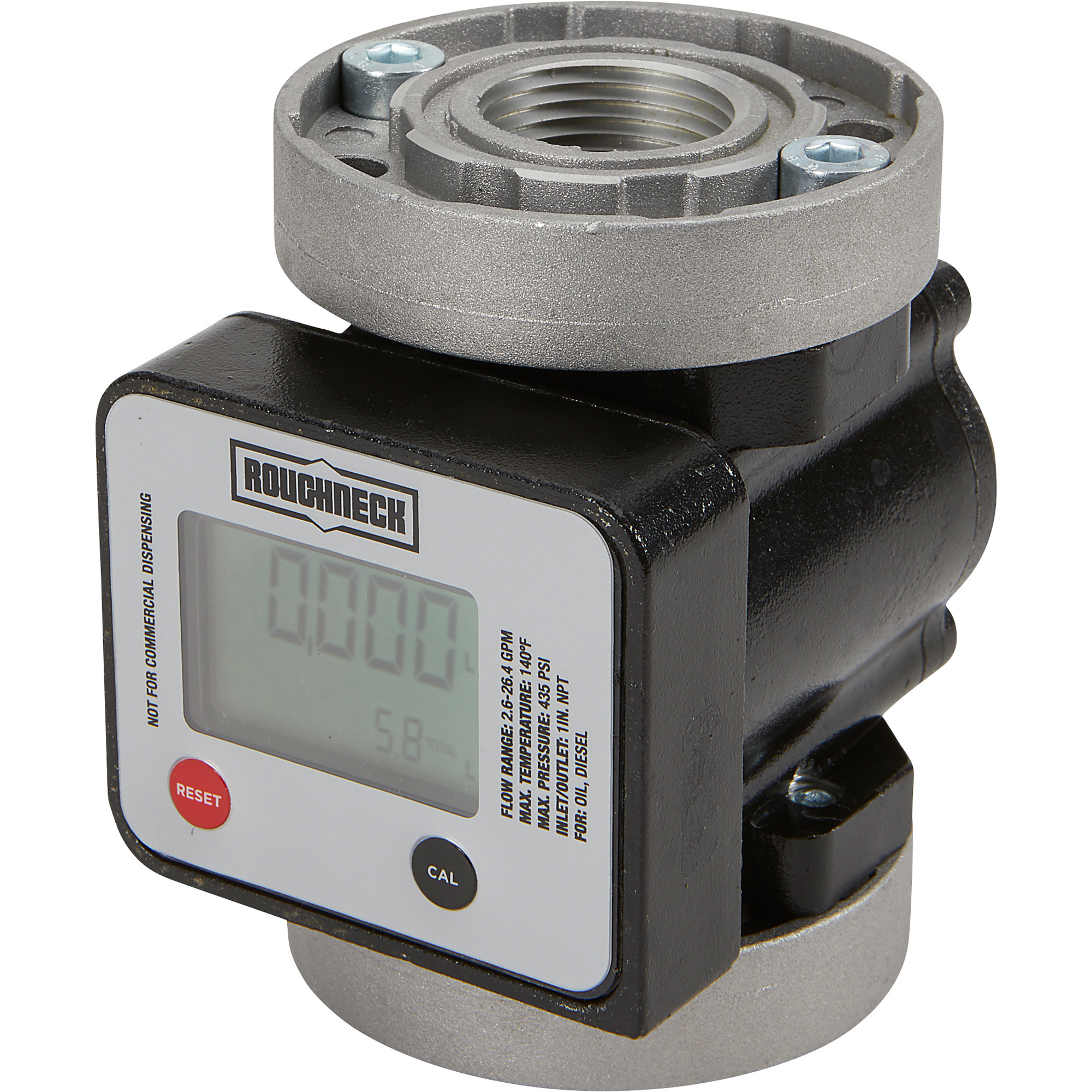 Roughneck Digital Oval Gear Diesel Fuel Meter — 2.64–26.4, 1in. Inlet ...