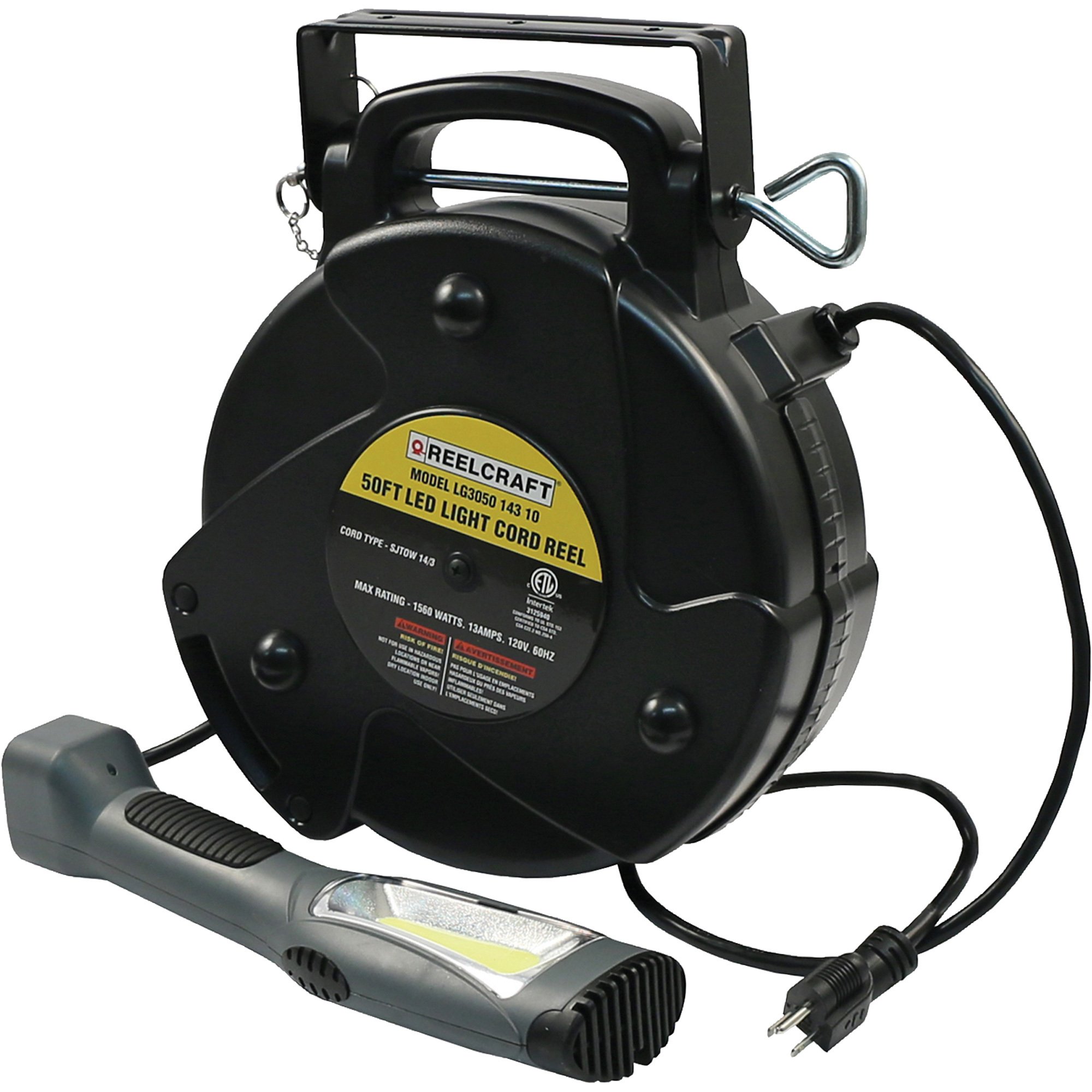 Reelcraft Retractable Cord Reel with LED Worklight — 50ft., 14/3, Model ...