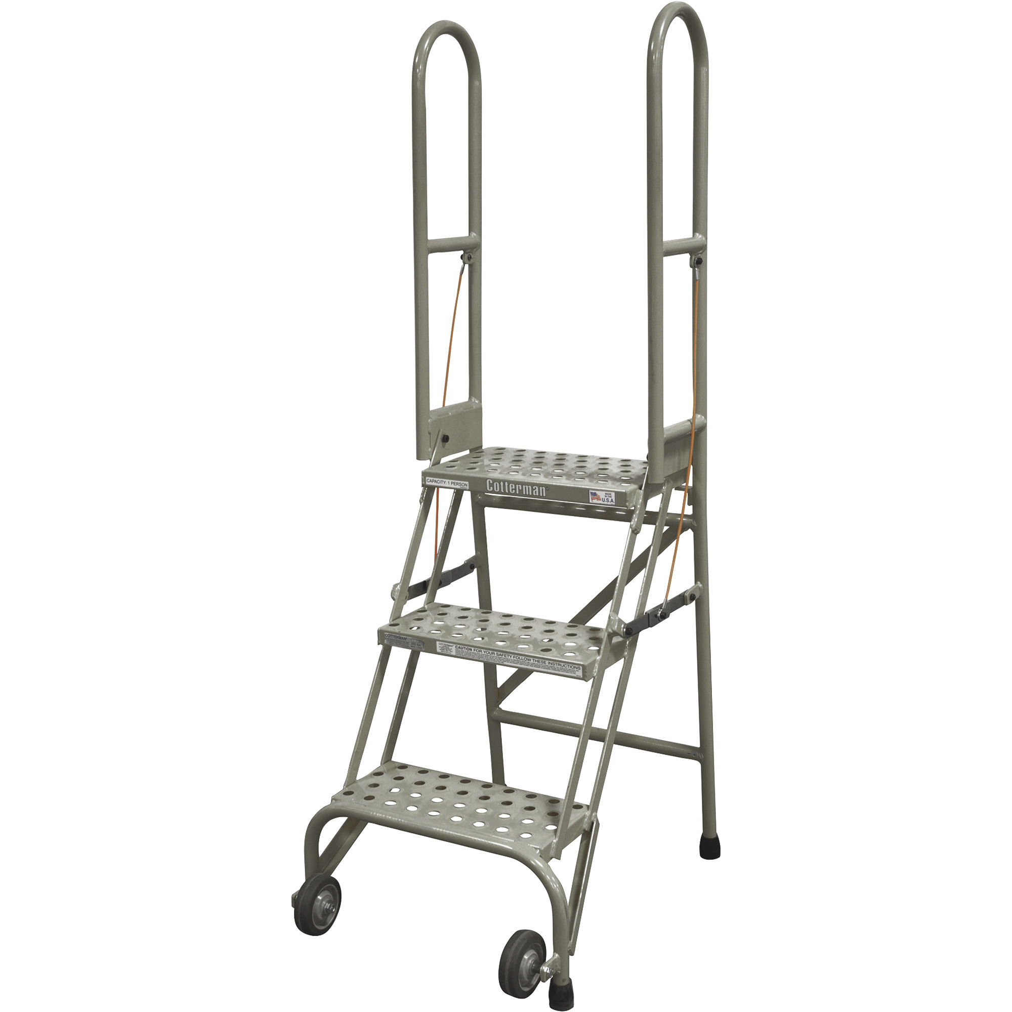 Cotterman Folding Rolling Ladder, 3 Steps, 350-Lb. Capacity, Perforated ...
