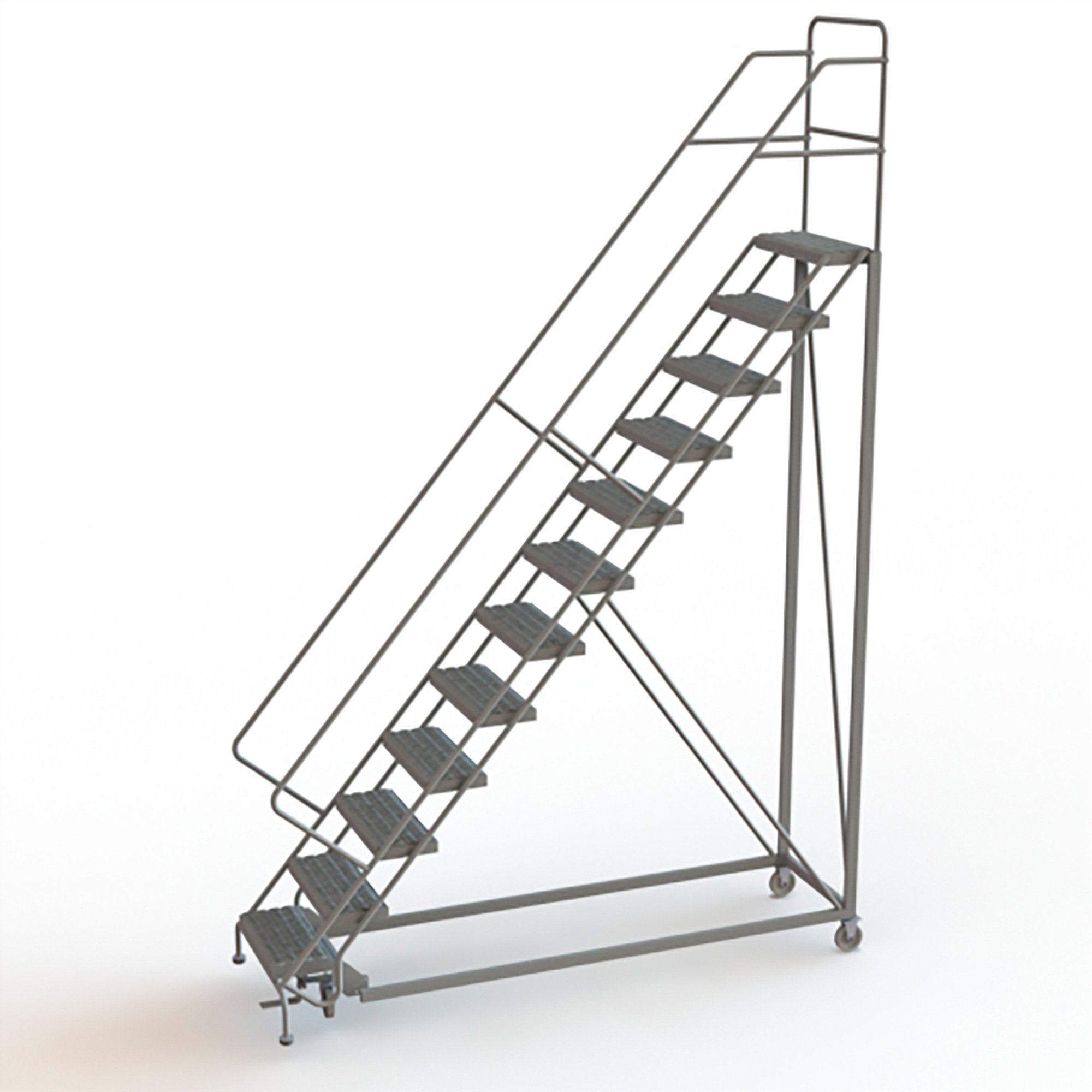 Tri-Arc 12-Step Steel Rolling Ladder with Serrated Steps — Gray, 120in ...