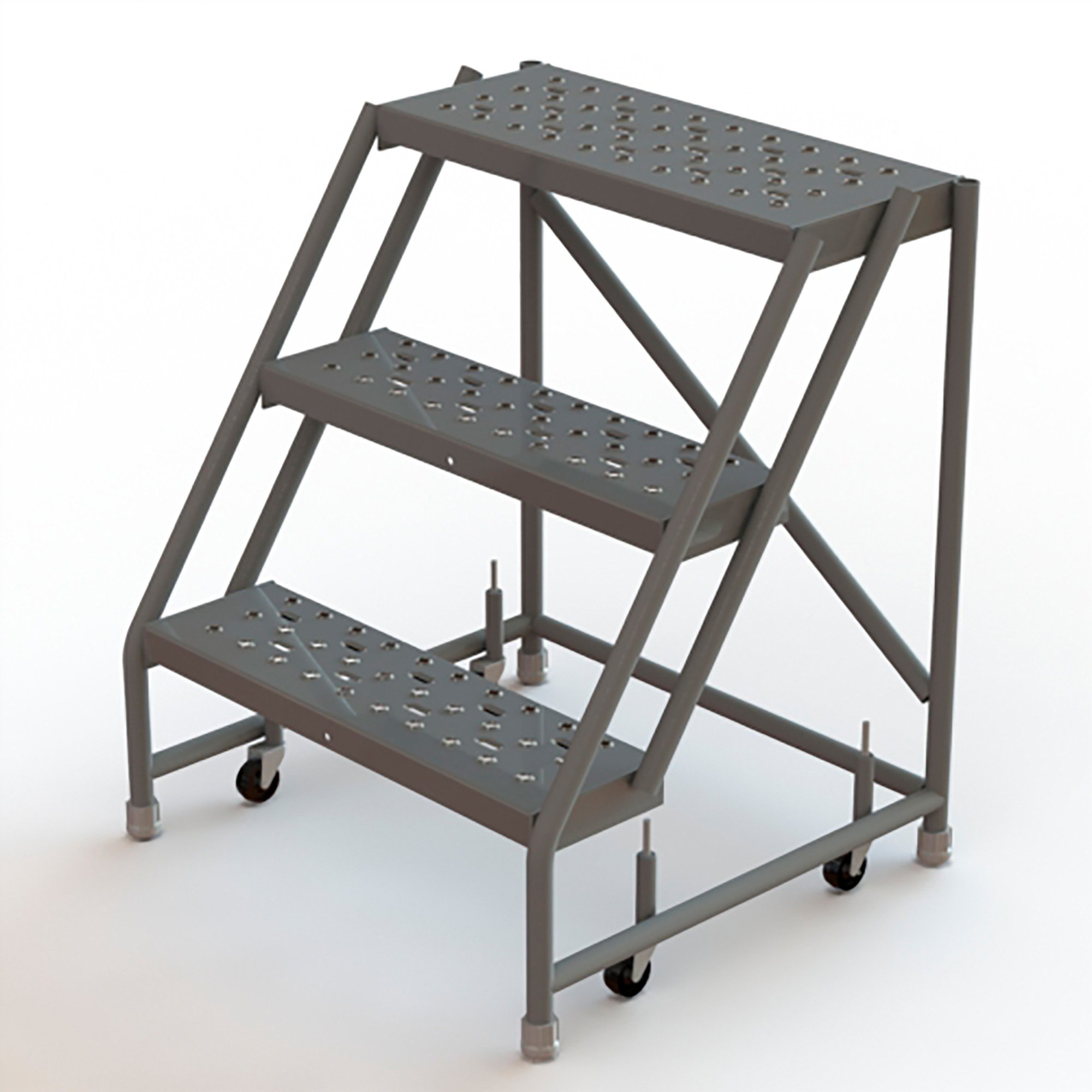 Tri-Arc 3-Step Steel Rolling Ladder with Perforated Steps — Gray ...