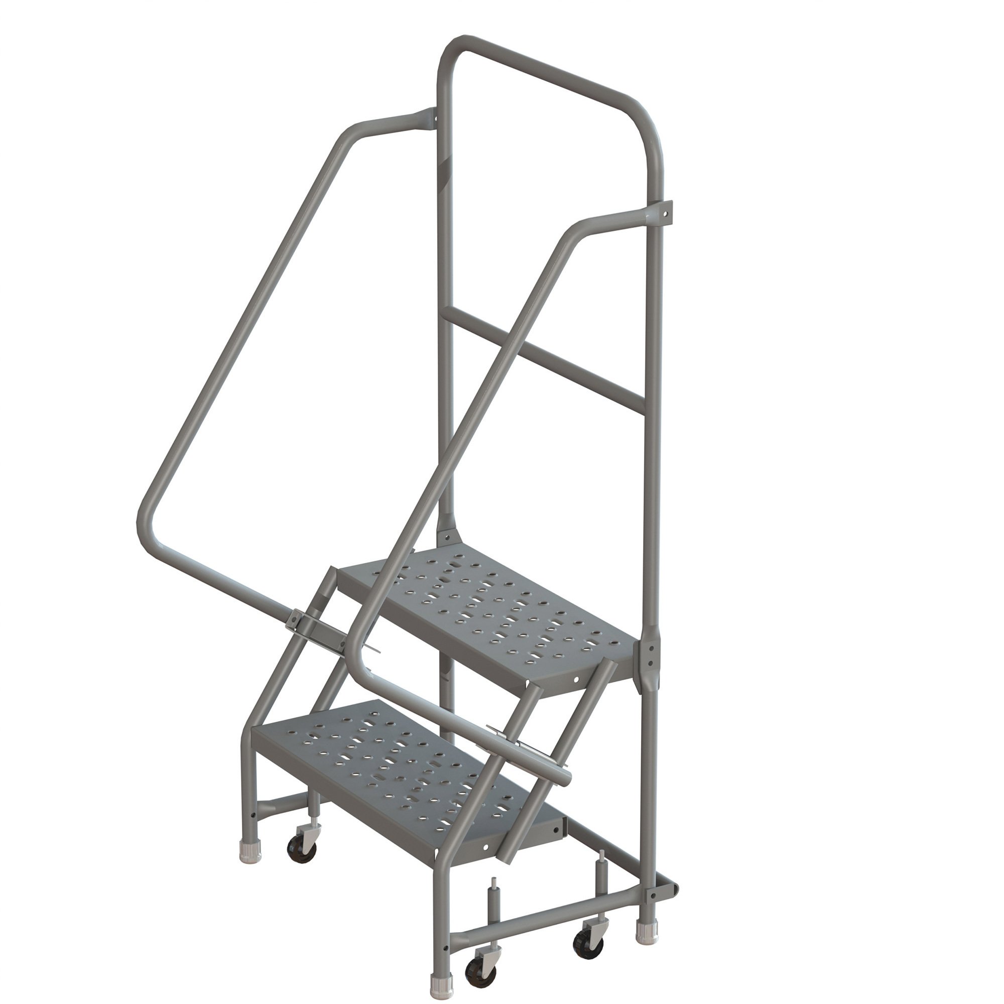 Tri-Arc 2-Step Steel Rolling Ladder with Perforated Steps — Gray ...