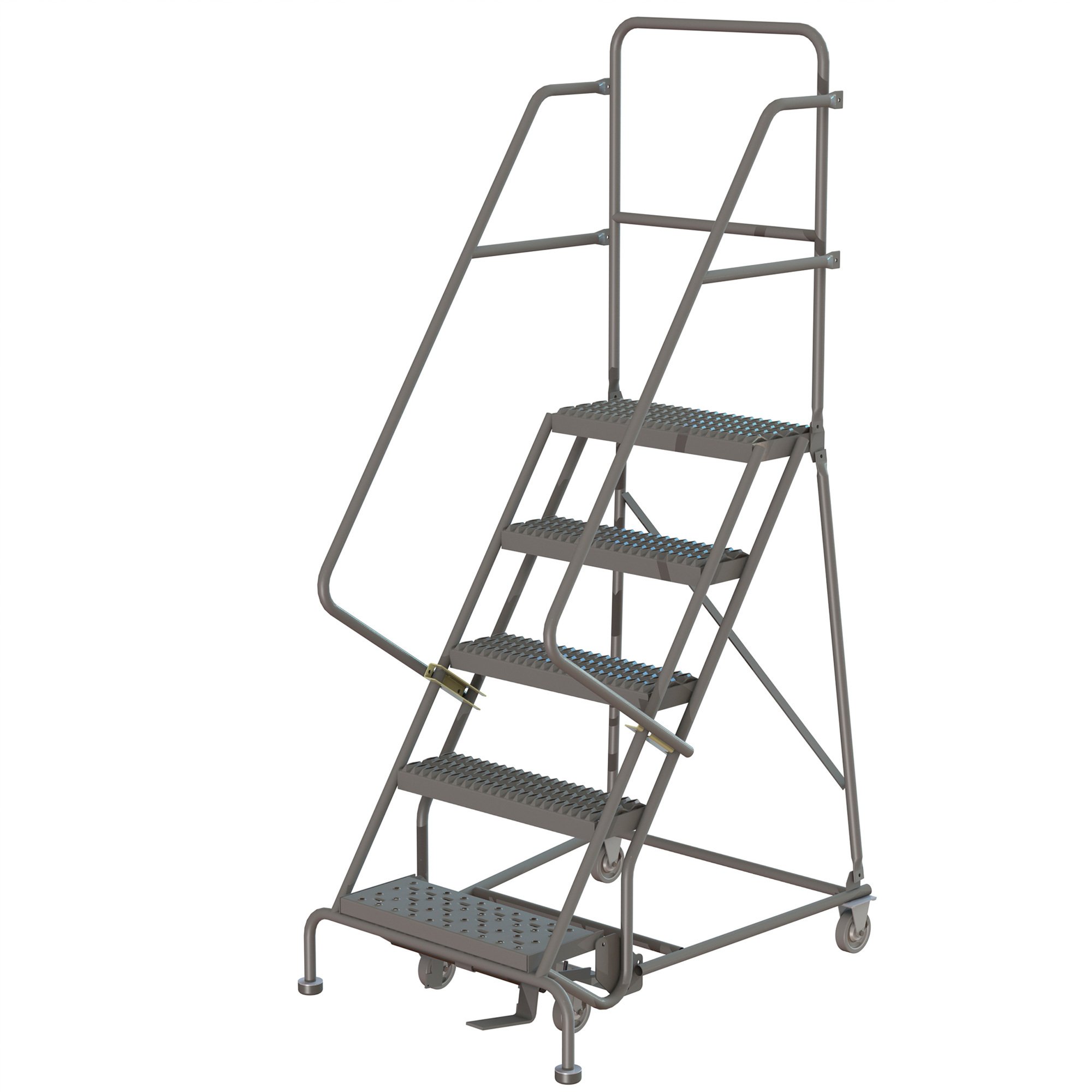 Tri-Arc 5-Step Steel Rolling Ladder with Serrated Steps— Gray, Spring ...