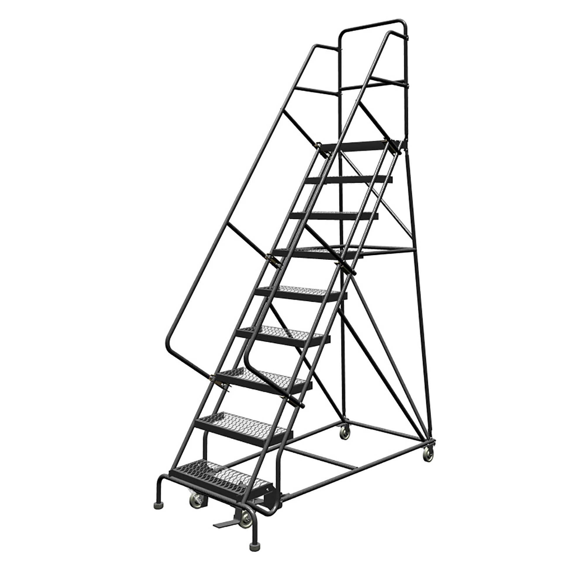 Tri-Arc 9-Step Steel Rolling Ladder with Serrated Steps— Gray, 24in.W x ...