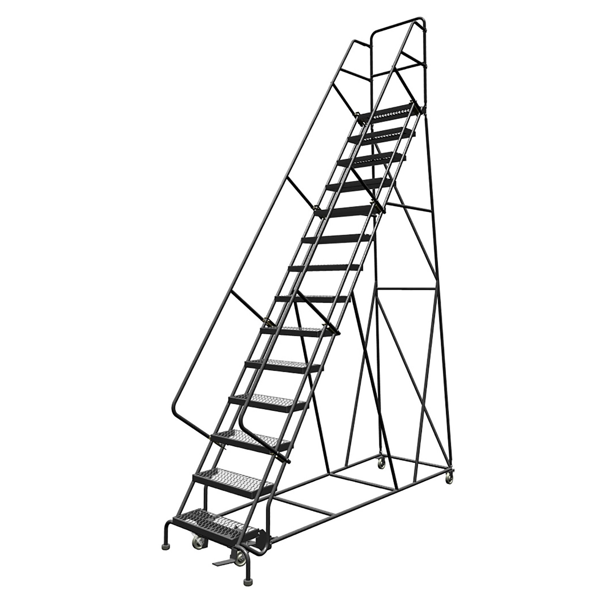 Tri-Arc 14-Step Steel Rolling Ladder with Serrated Steps— Gray, 24in.W ...