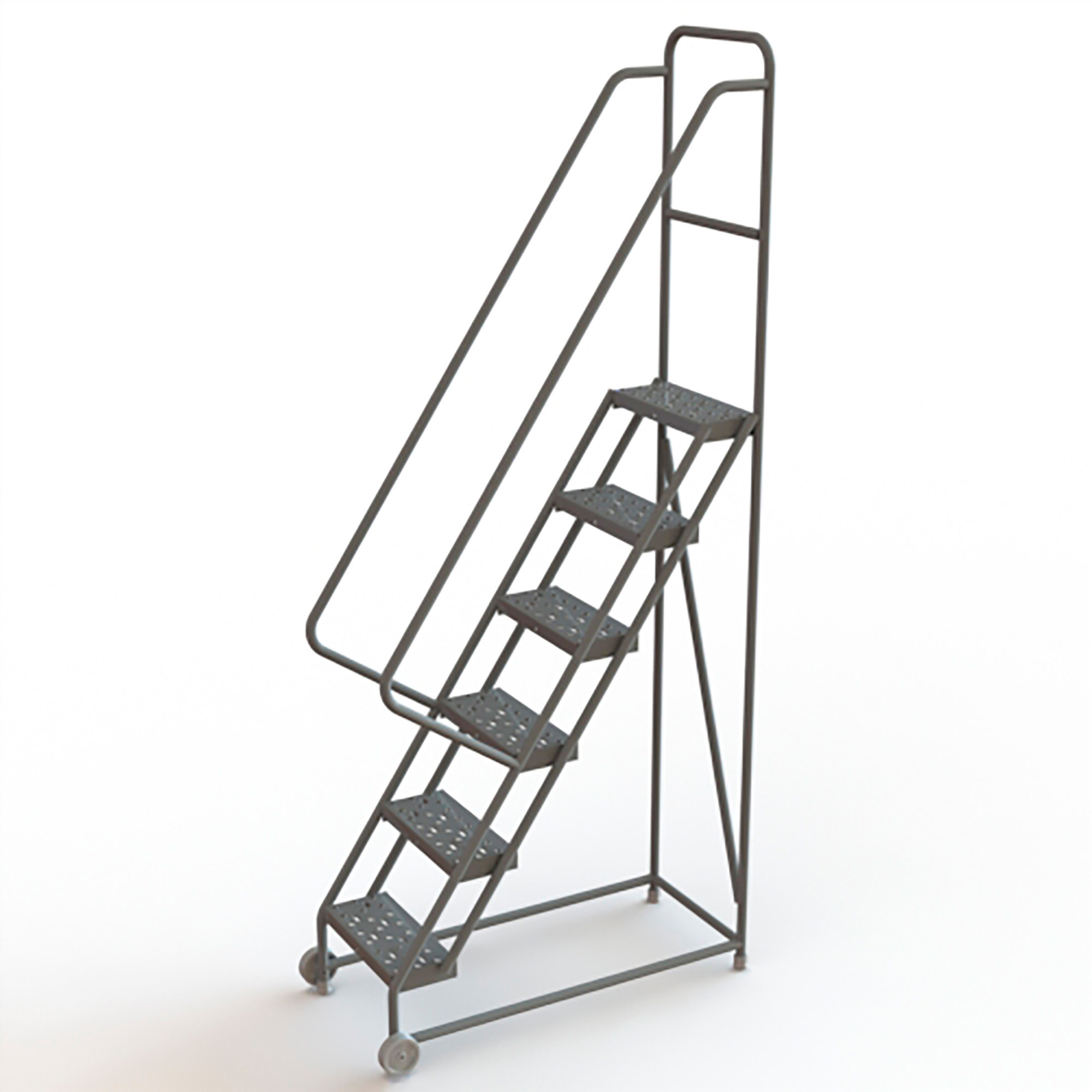 Tri-Arc 6-Step Steel Tilt and Roll Ladder with Perforated Steps, Gray ...