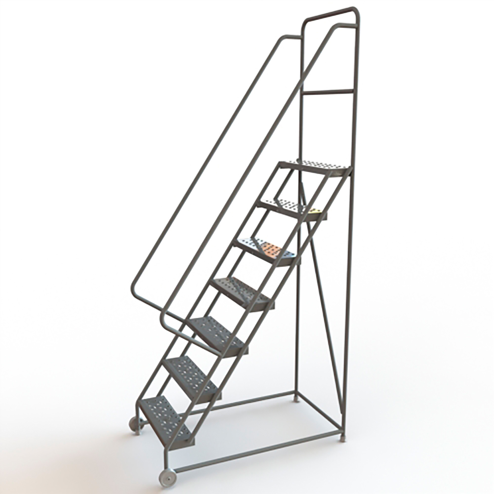 Tri-Arc 7-Step Steel Tilt and Roll Ladder with Perforated Steps, Gray ...