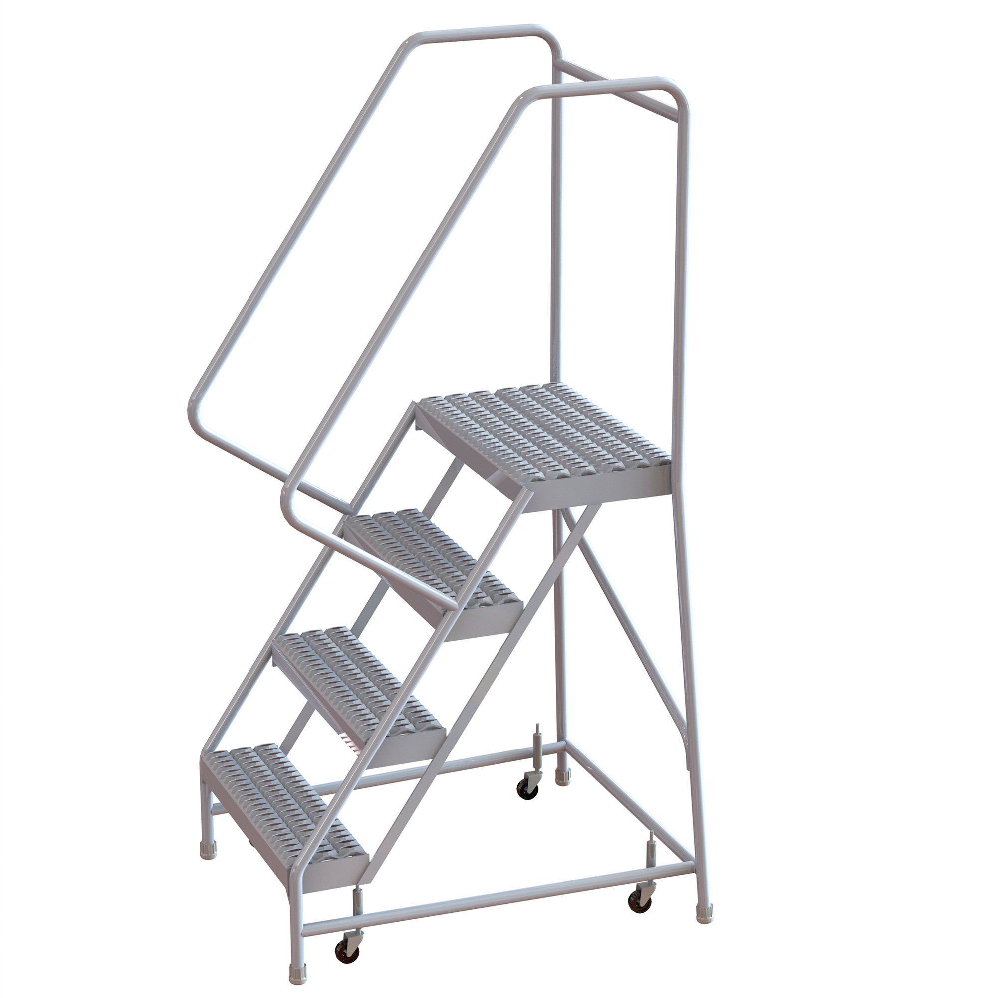Tri-Arc 4-Step Aluminum Rolling Ladder with Serrated Steps and Spring ...