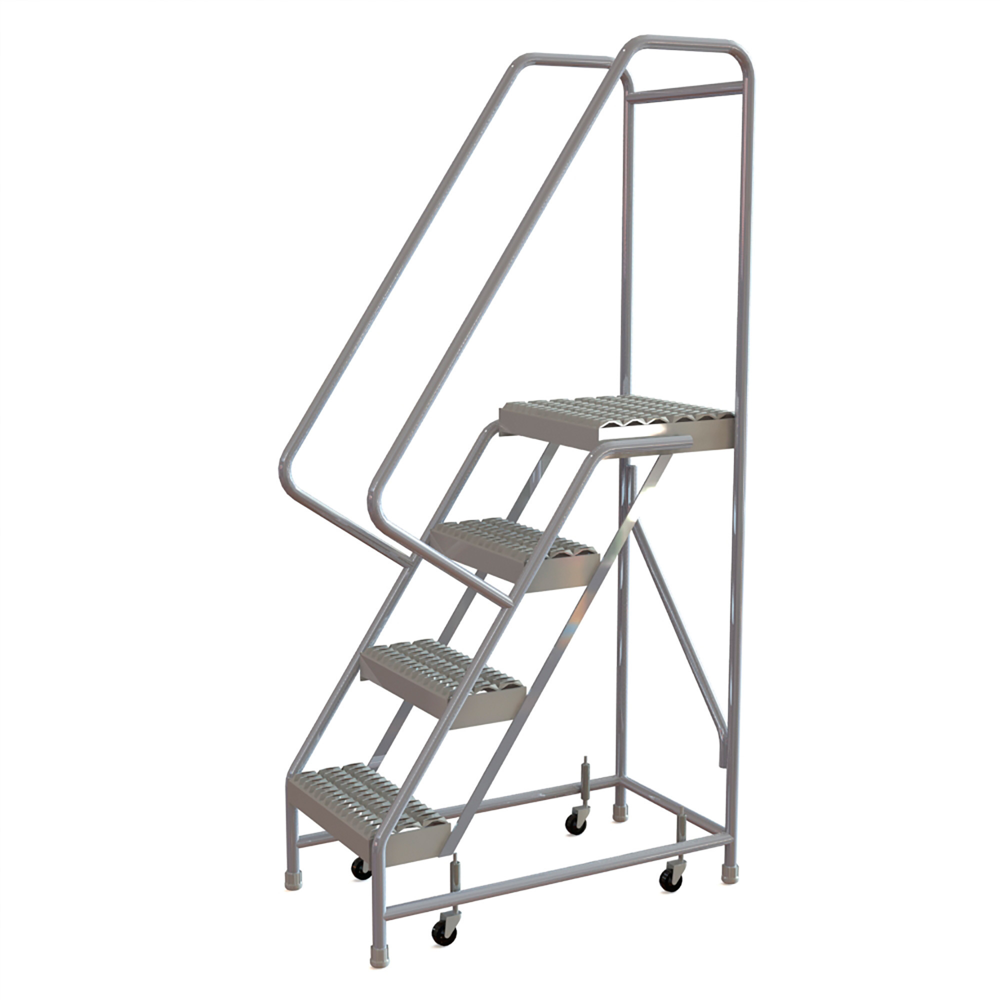 Tri-Arc 4-Step Aluminum Rolling Ladder with Serrated Steps and Spring ...