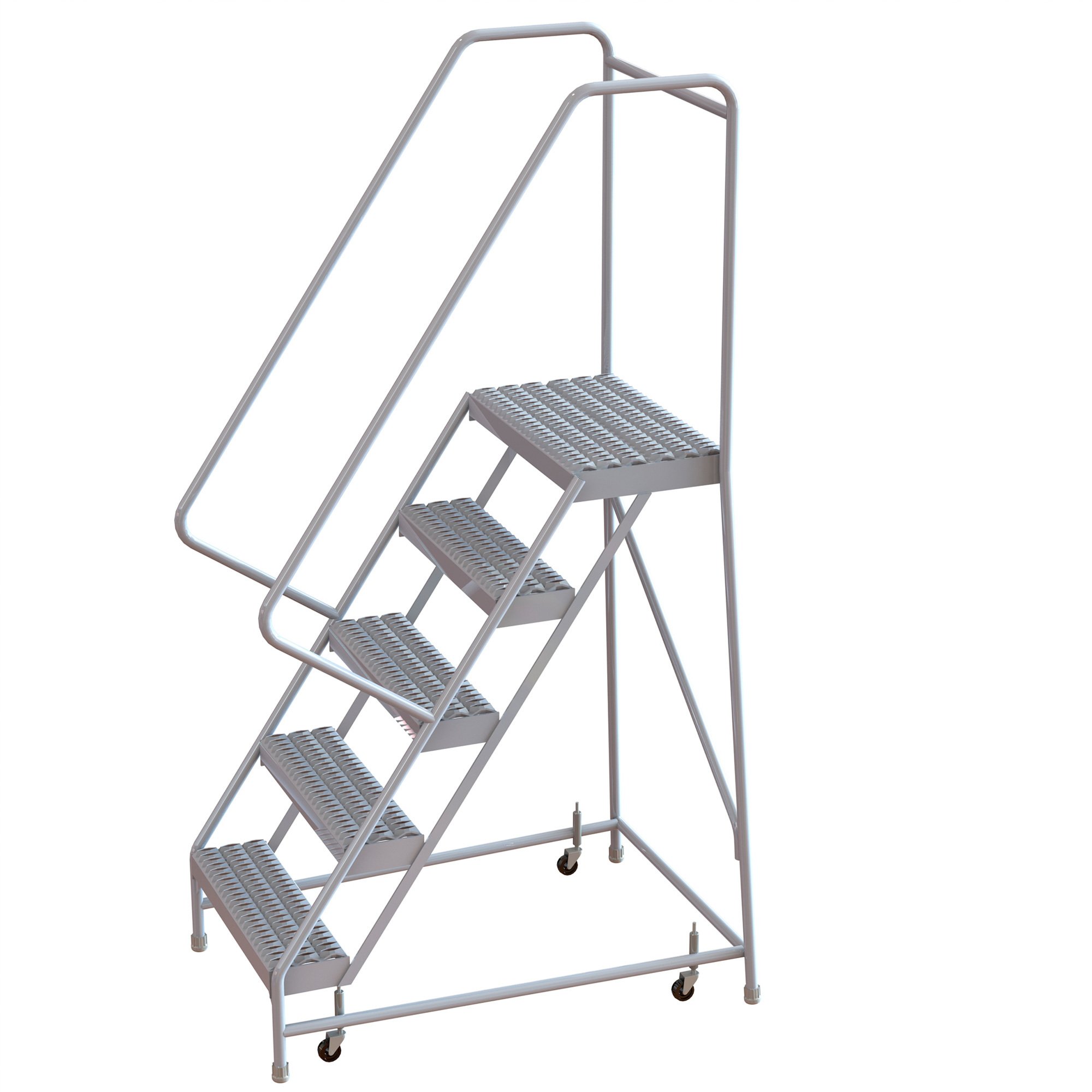Tri-Arc 5-Step Aluminum Rolling Ladder with Serrated Steps and Spring ...