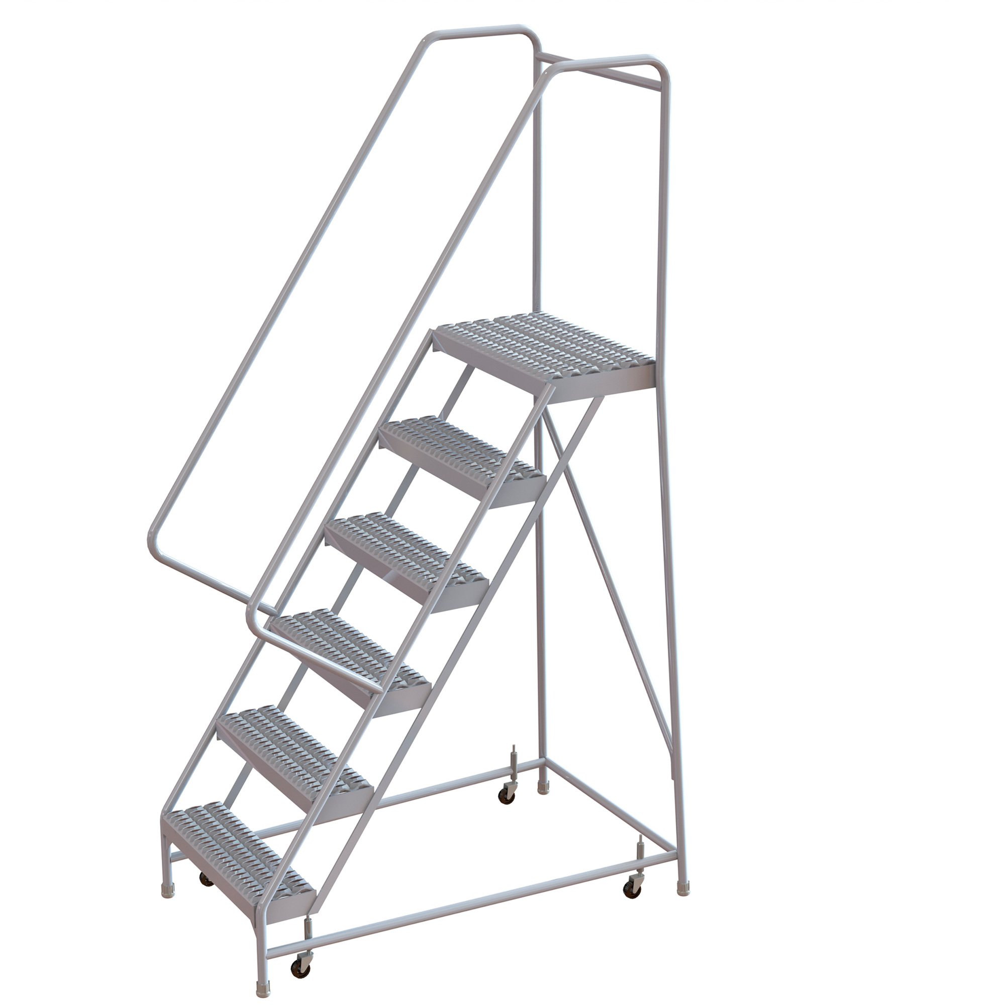 Tri-Arc 6-Step Aluminum Rolling Ladder with Serrated Steps and Spring ...