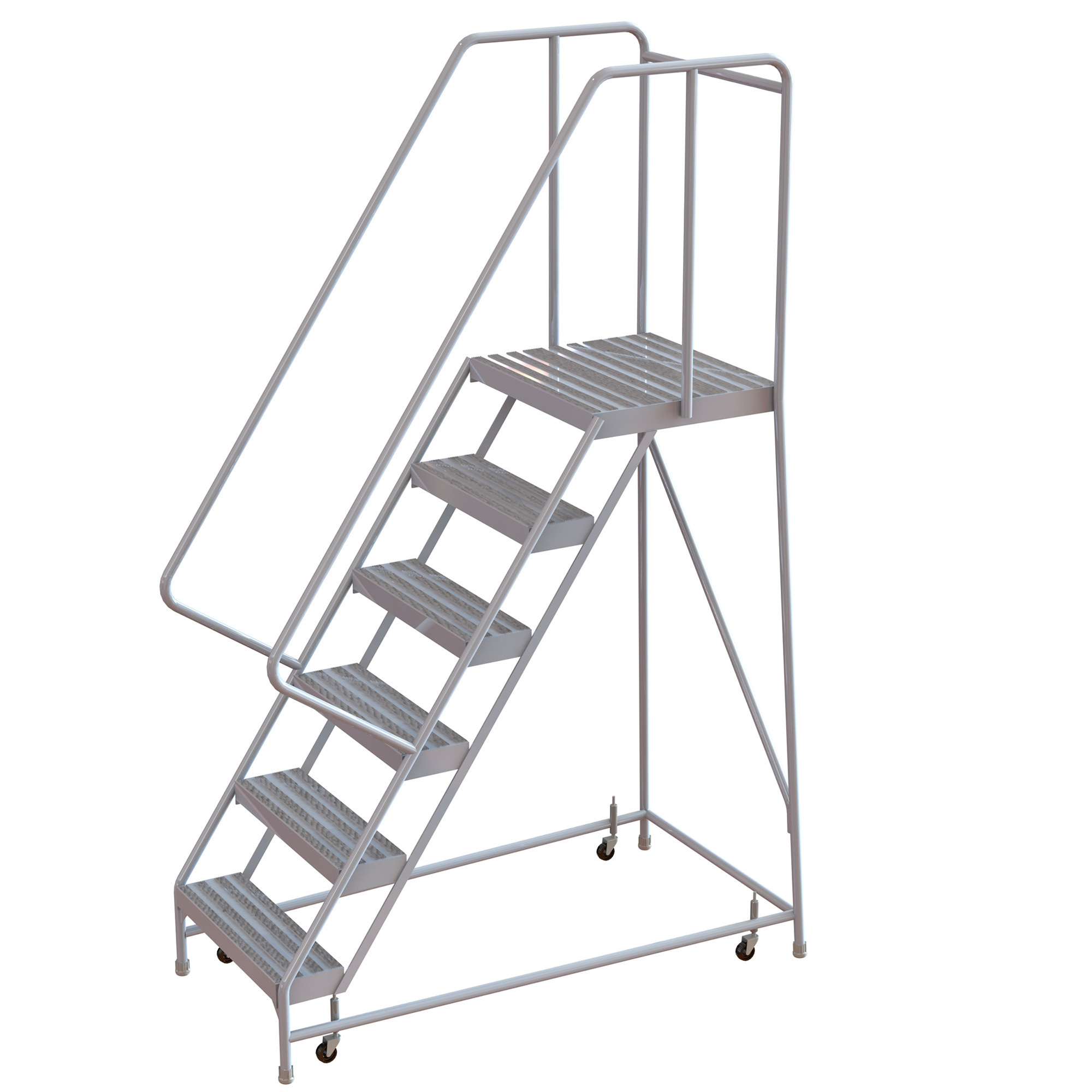 Tri-Arc 6-Step Aluminum Rolling Ladder with Ribbed Steps and Spring ...