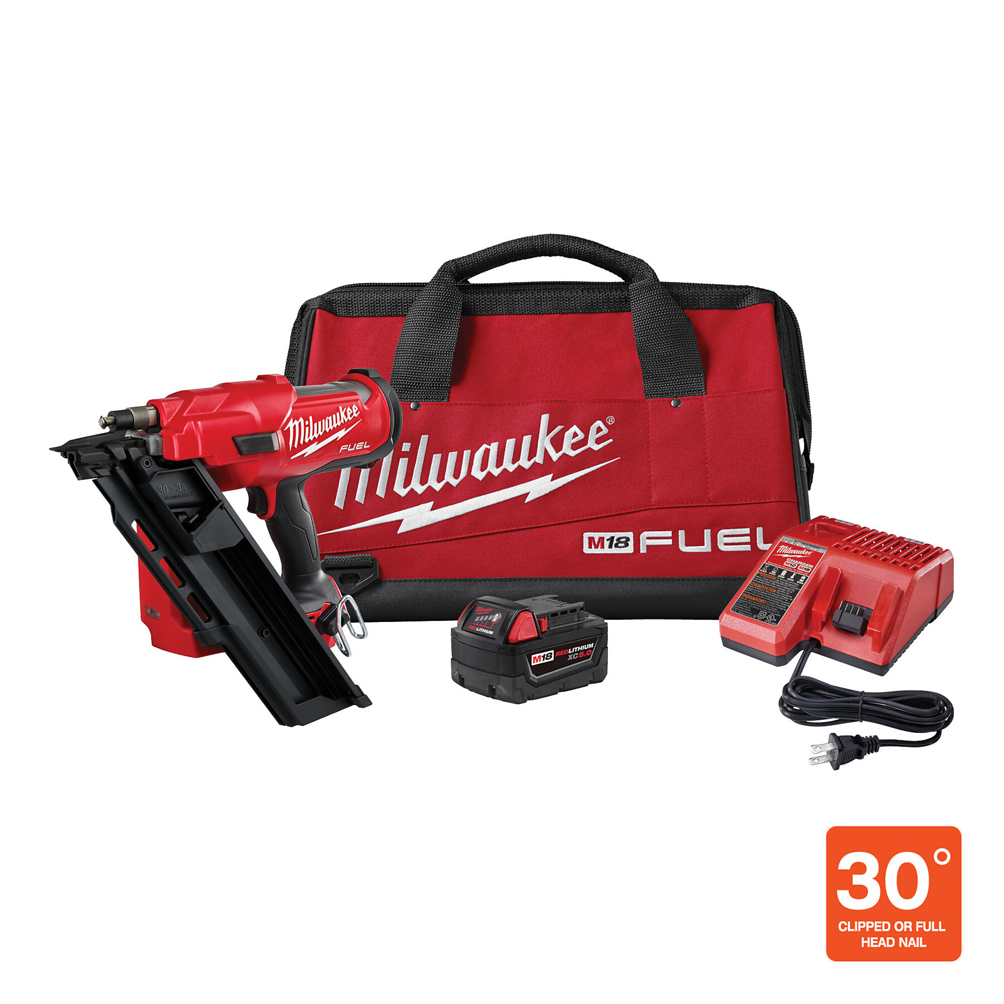 Milwaukee M18 FUEL Cordless Nailer 30 Degree Framing Nailer Kit, One ...