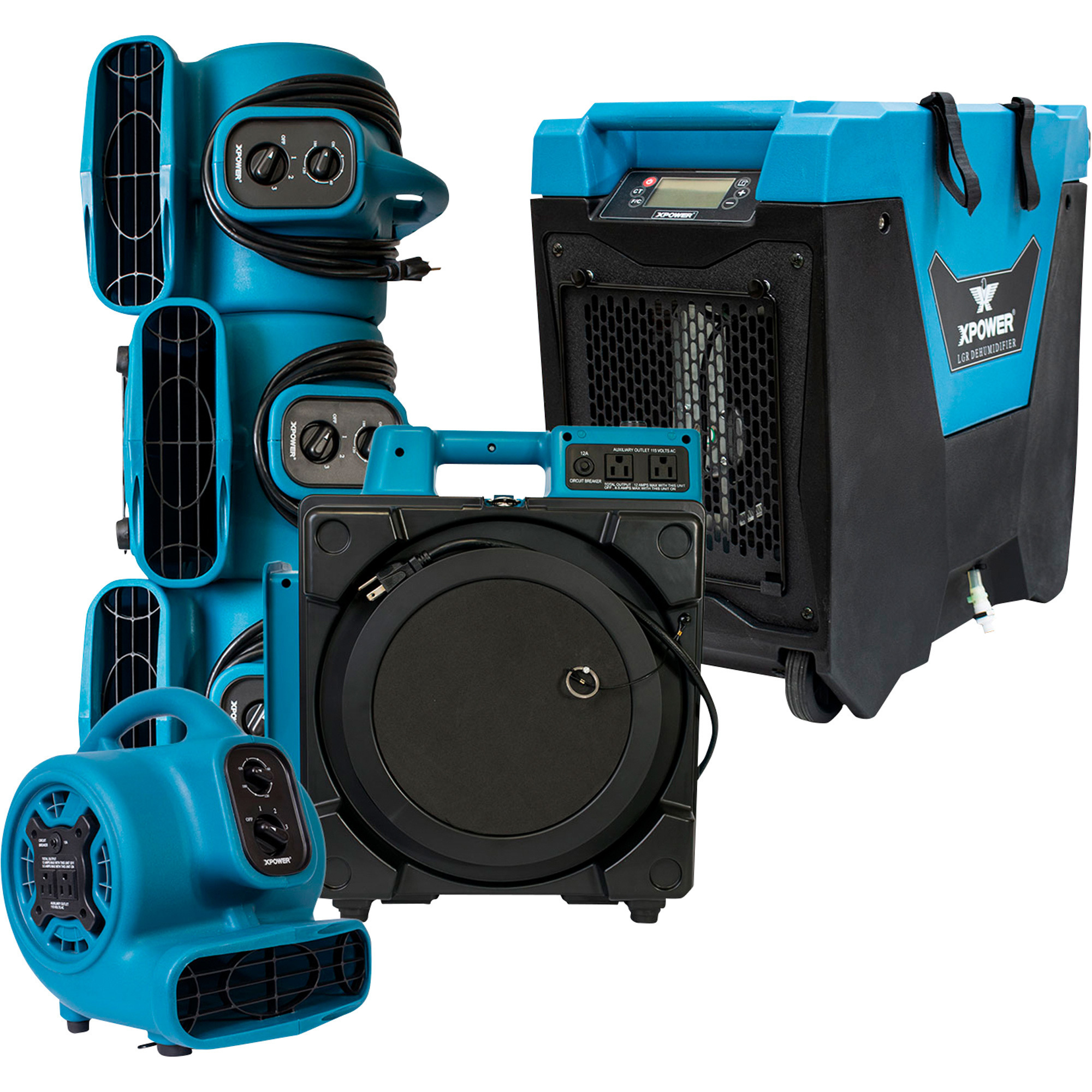 XPOWER 7-Pc. Water Contractor Pack, (4) Low-Profile Air Movers, (1 ...