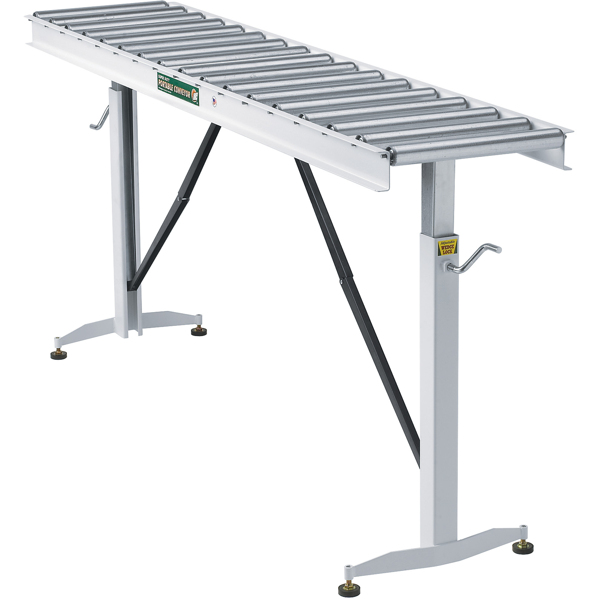 HTC Adjustable Folding Roller Conveyor Table, 15in.W x 66in.L, 17 Ball ...