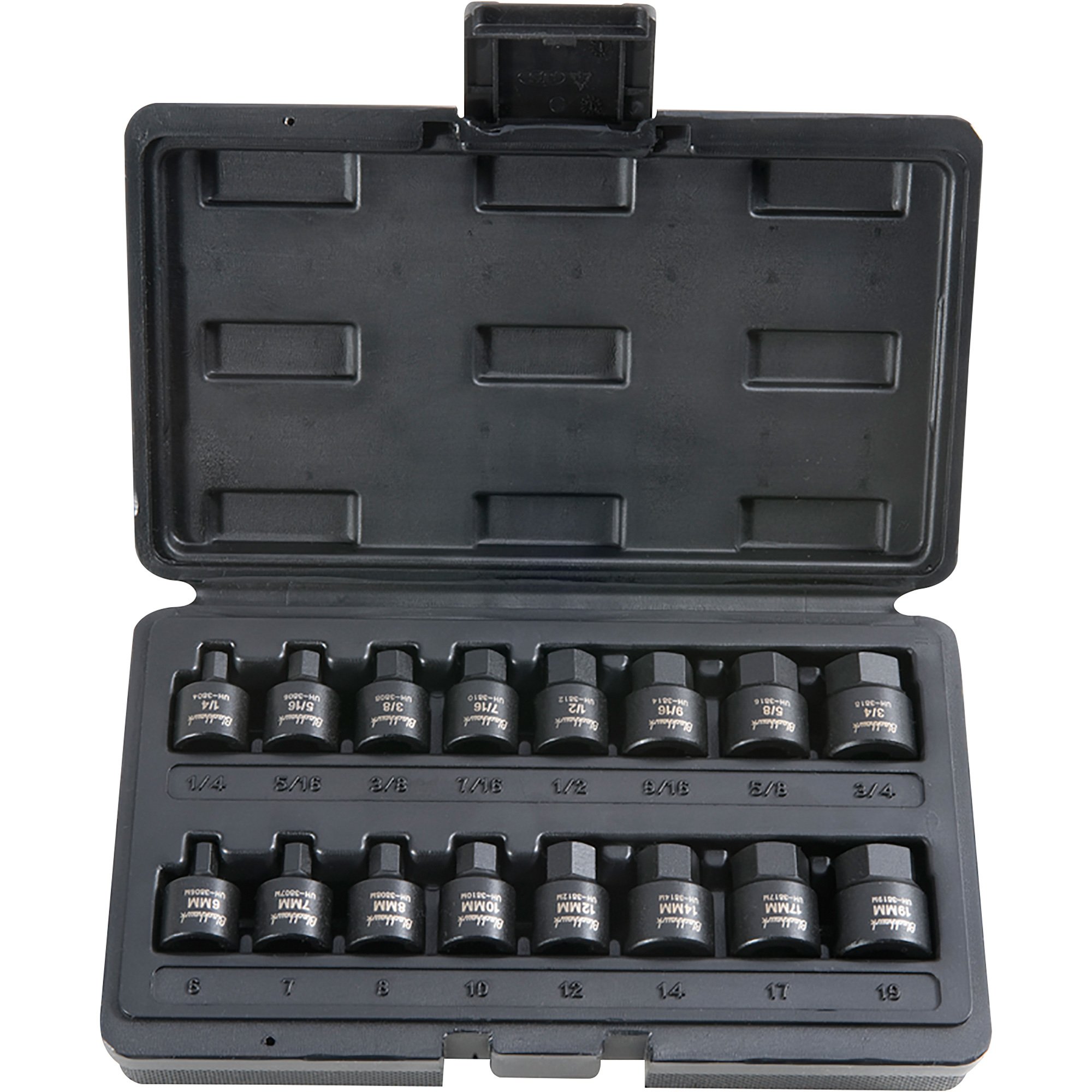 Proto 16-Pc. Hex Bit Socket Set with Case — 3/8in. Drive, SAE and ...