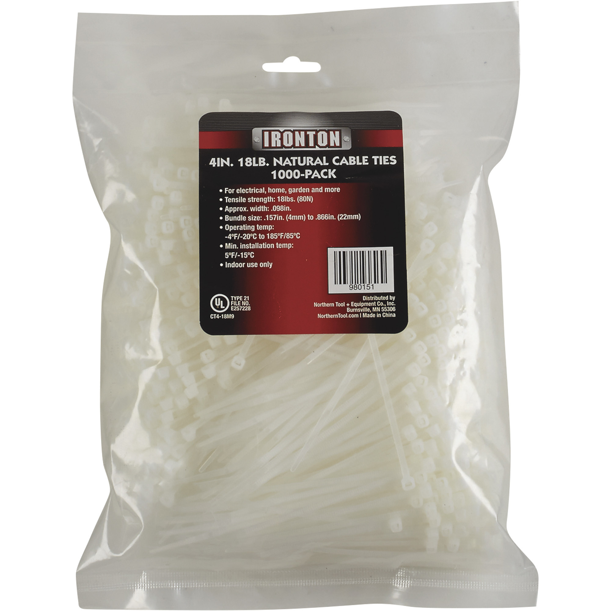 Ironton Multi-Pack of Cable Zip Ties — 100-Pk., 14in.L x .189in.W, 50 ...