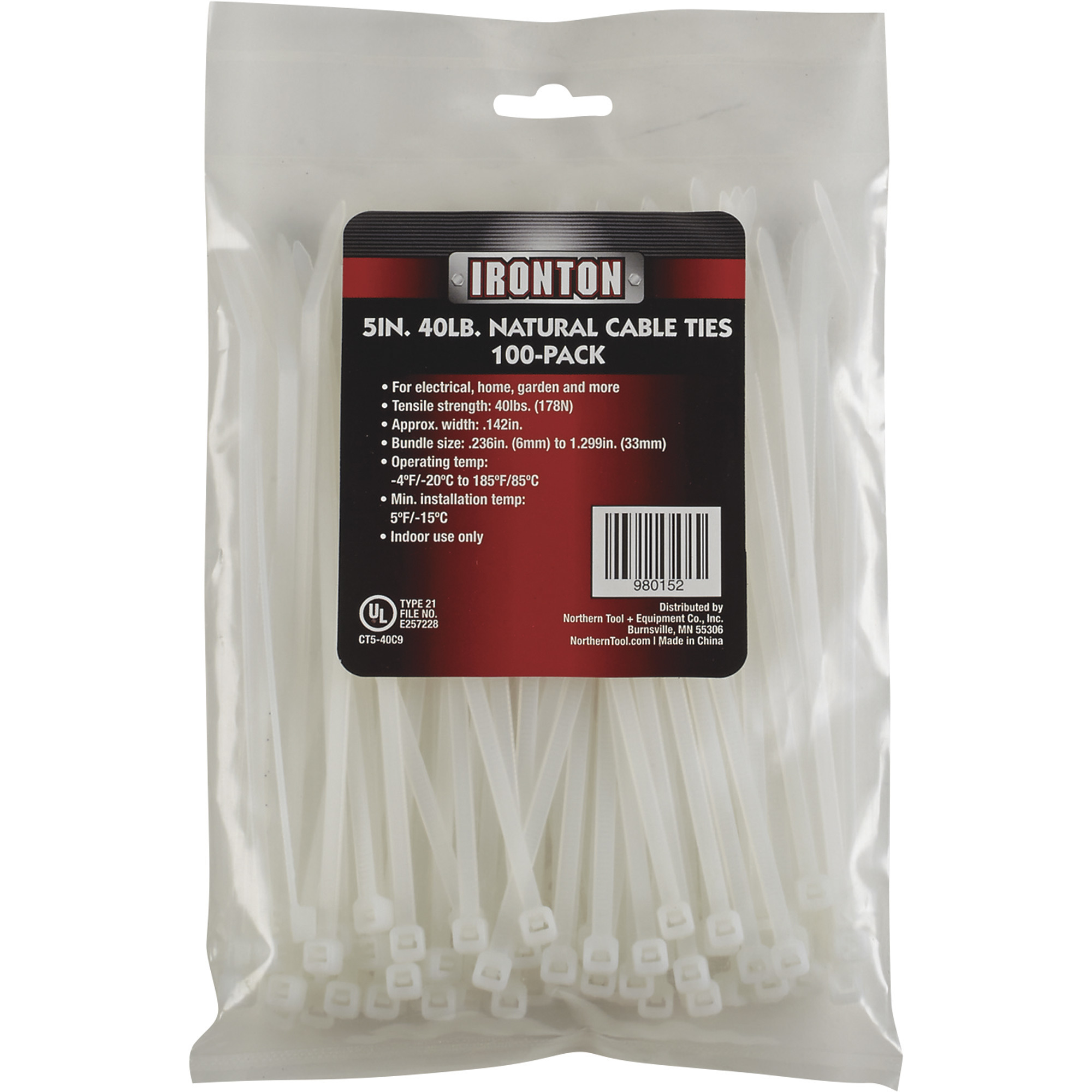 Ironton Multi-Pack of Cable Zip Ties — 100-Pk., 14in.L x .189in.W, 50 ...
