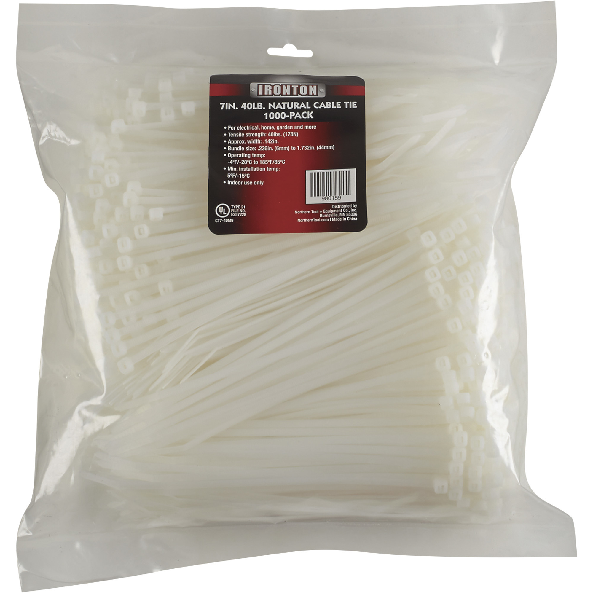 Ironton Multi-Pack of Cable Zip Ties — 1,000-Pk., 11in.L x .189in.W, 50 ...