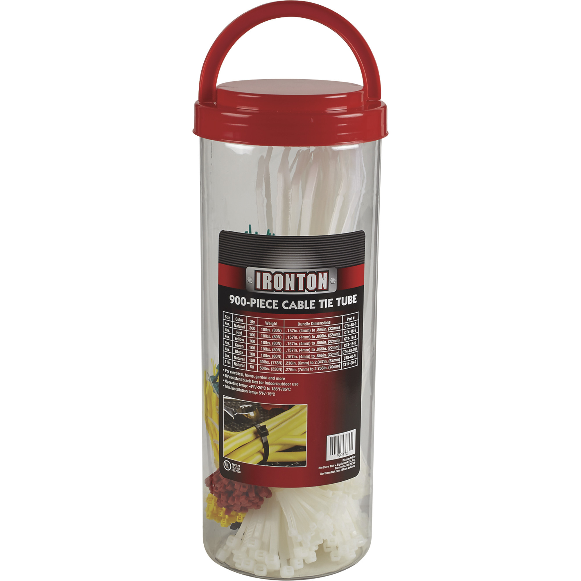 Ironton Multi-Pack Tube of Cable Zip Ties, 500-Pcs., Assorted Sizes ...