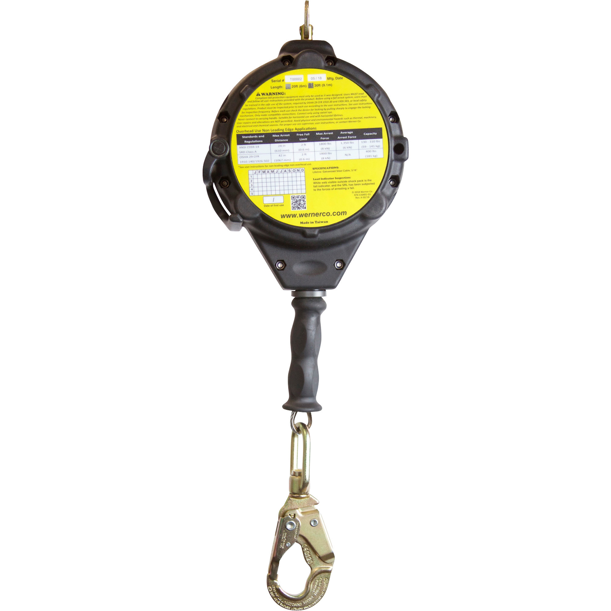 Werner Max Patrol Self-Retracting Galvanized Cable Lifeline, 30ft ...