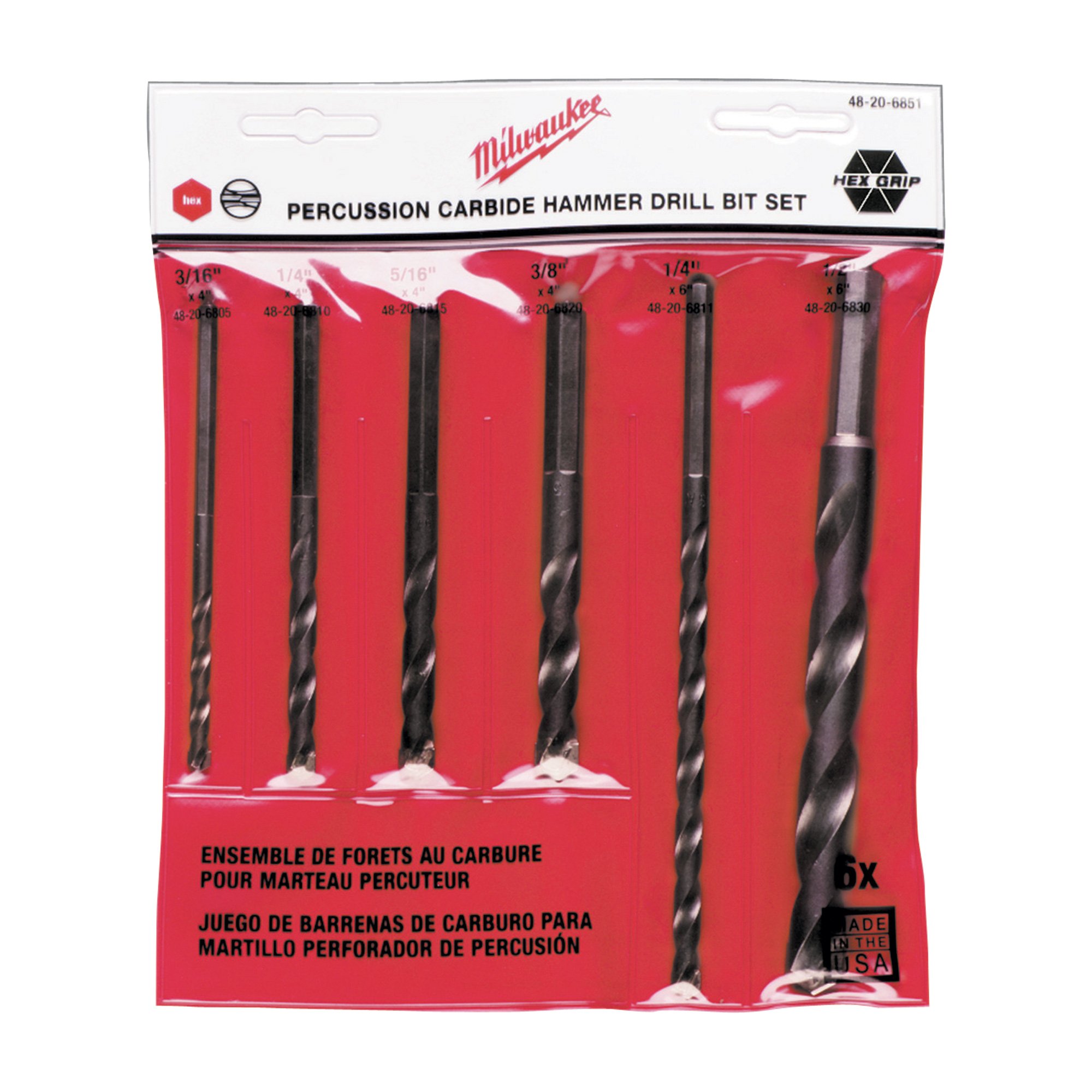 Milwaukee Carbide (Hex Shank) Drill Bit Set — 6 Piece, Model# 48-20 ...