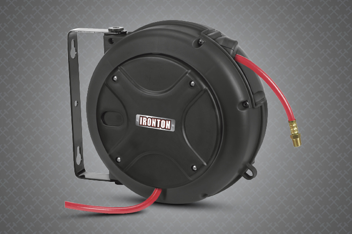 Ironton Mini Air Hose Reel with 1/4in. x 26ft. PVC Hose and 23-5/8in ...