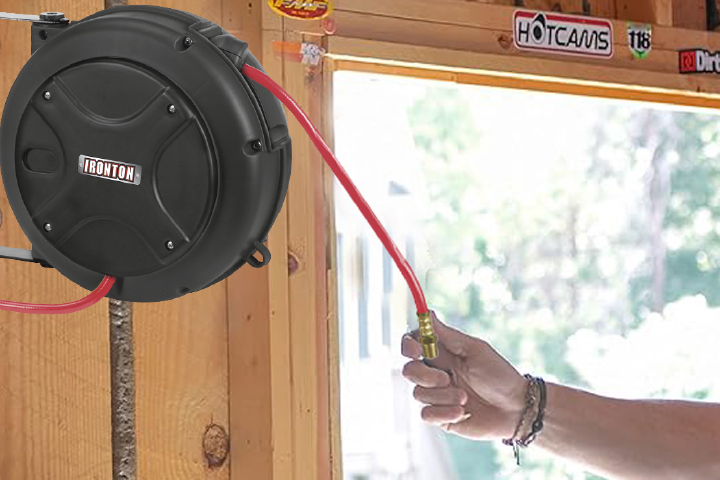 Ironton Mini Air Hose Reel with 1/4in. x 26ft. PVC Hose and 23-5/8in ...