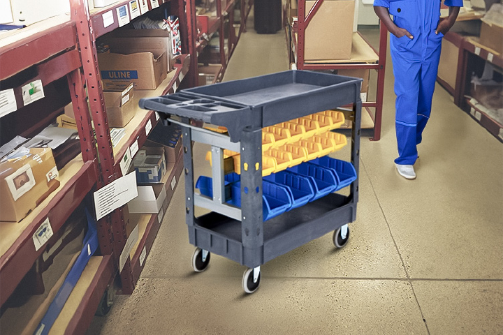 Strongway 500-Lb. Service Cart with Bins, 40 3/8in.W X 17 5/16in.D X 33 ...