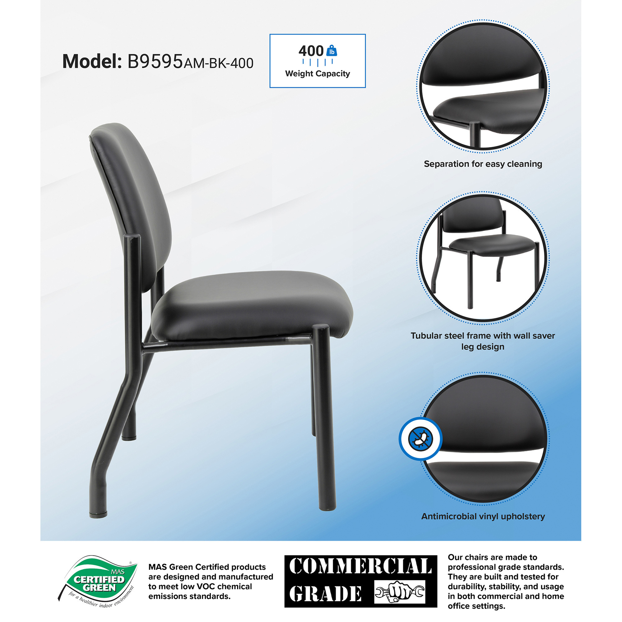 Norstar 400-Lb. Capacity Antimicrobial Mid Back Guest Chair, Black ...