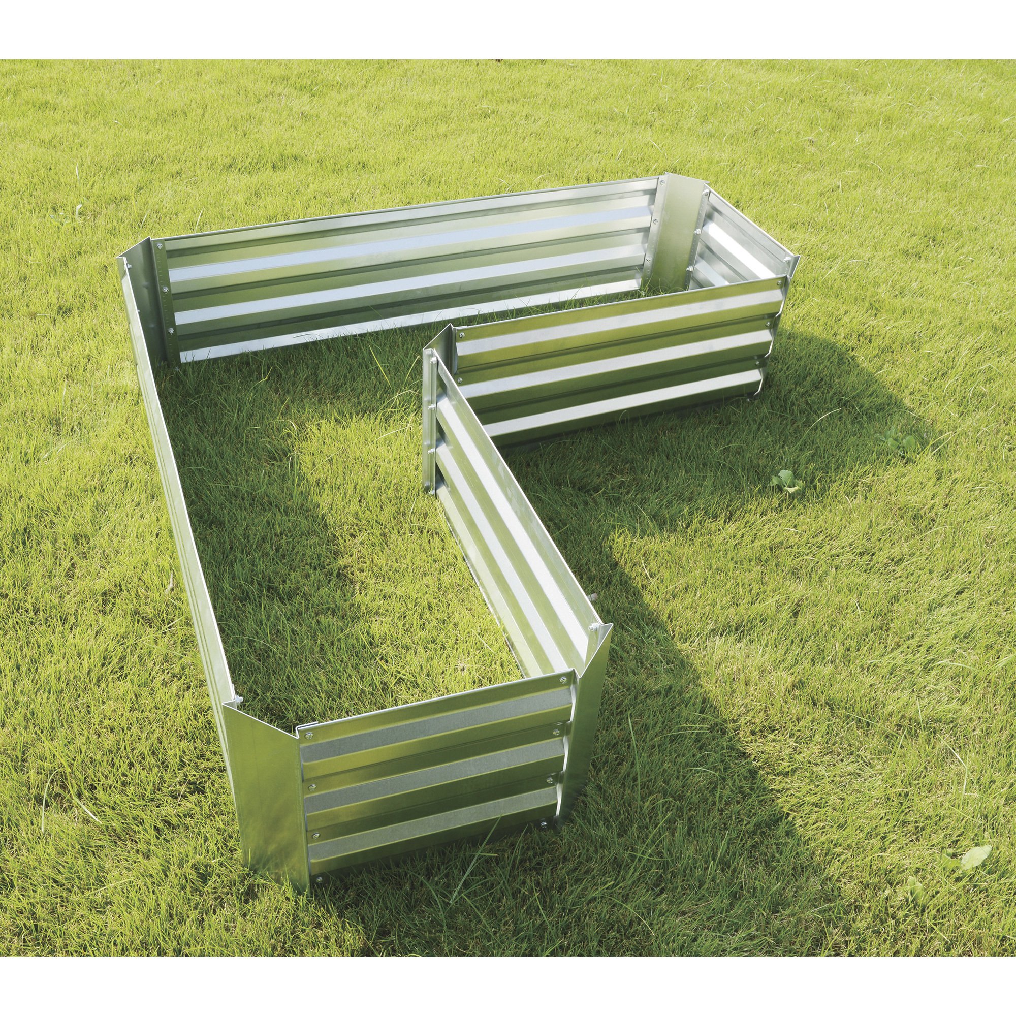 Galvanized Steel L-Shaped Raised Garden Planter Box, 47.25in. x 47.35in ...