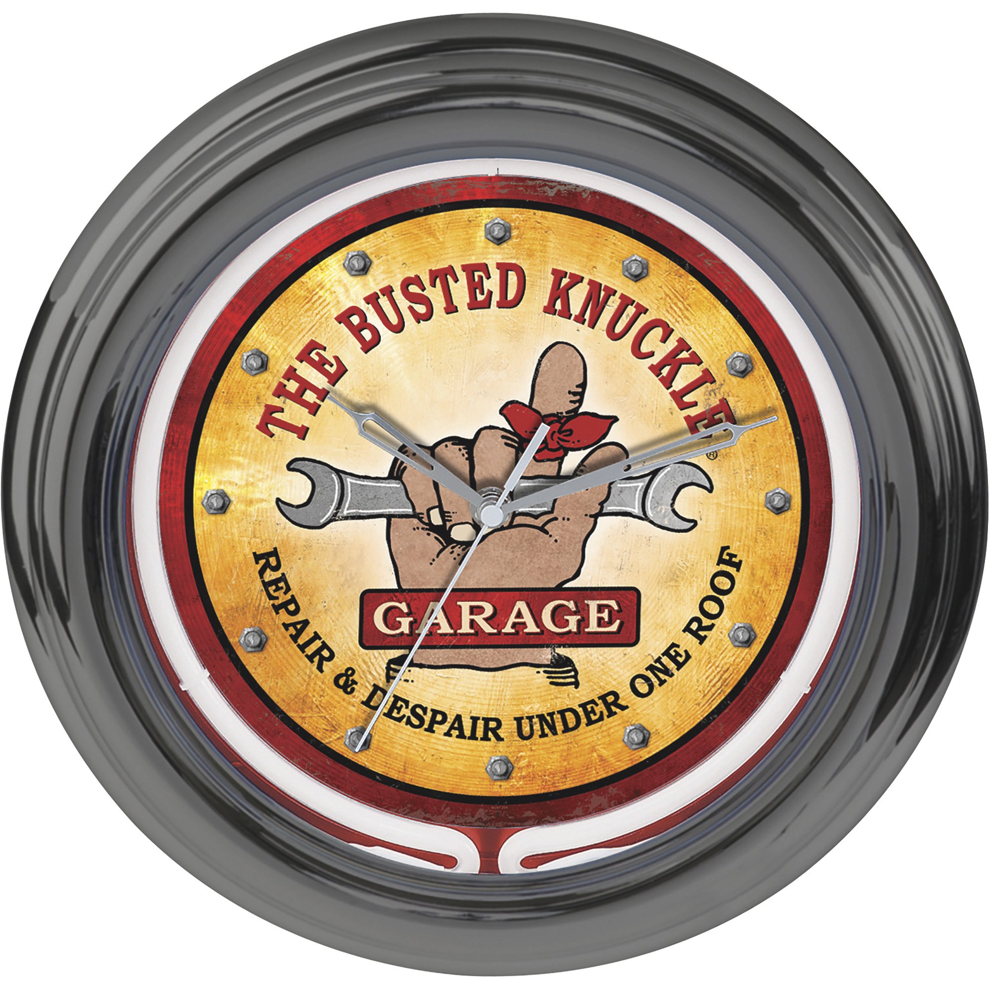 Busted Knuckle Garage Neon Clock — 12in. Dia., Model# BKG-76602 ...