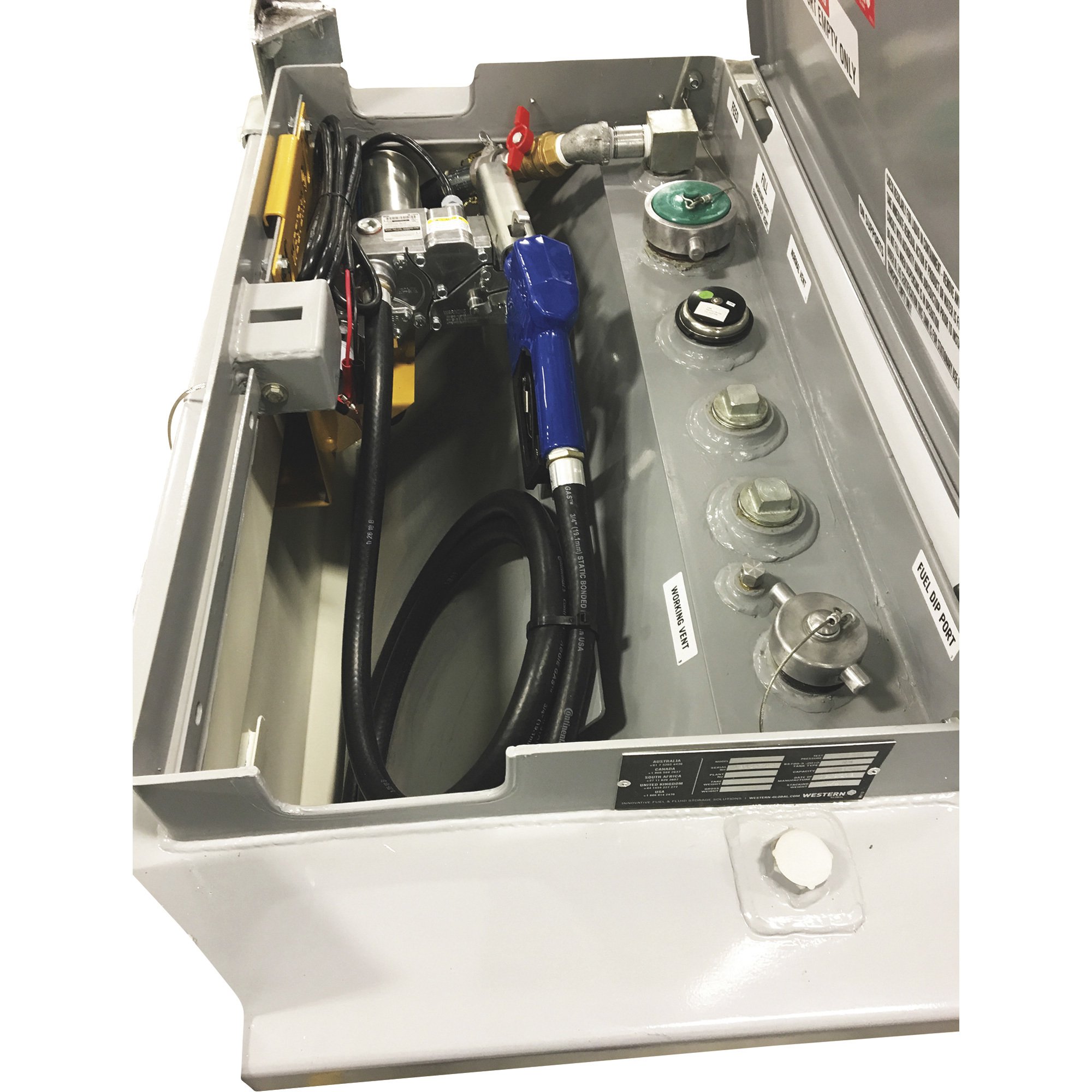 Western Global FuelCube Gasoline/Diesel Fuel Tank with 12V Pump Kit, Fuel Gauge and Vent Kit ...