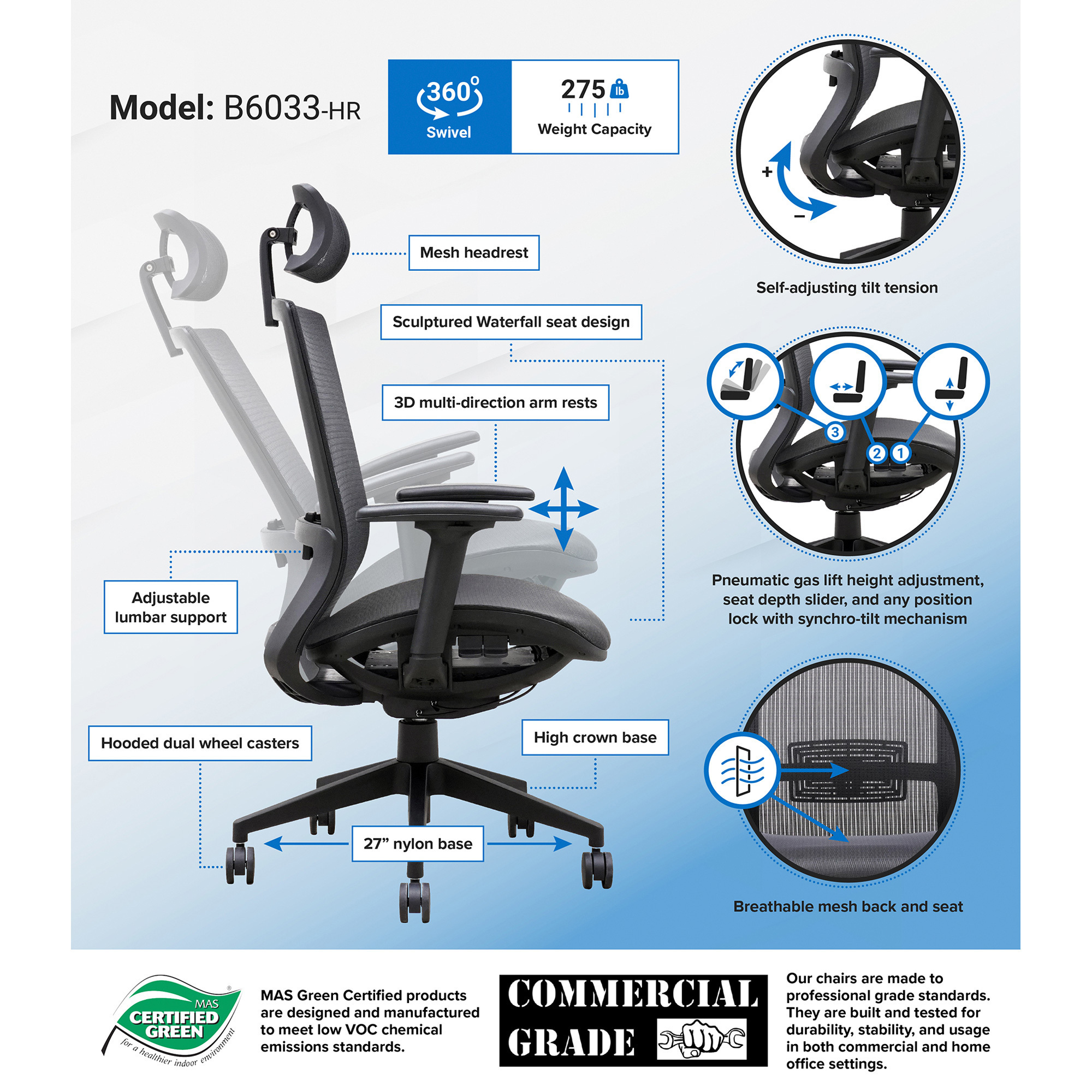 Norstar BOSS Mesh Task Chair, Model# B6033-HR | Northern Tool