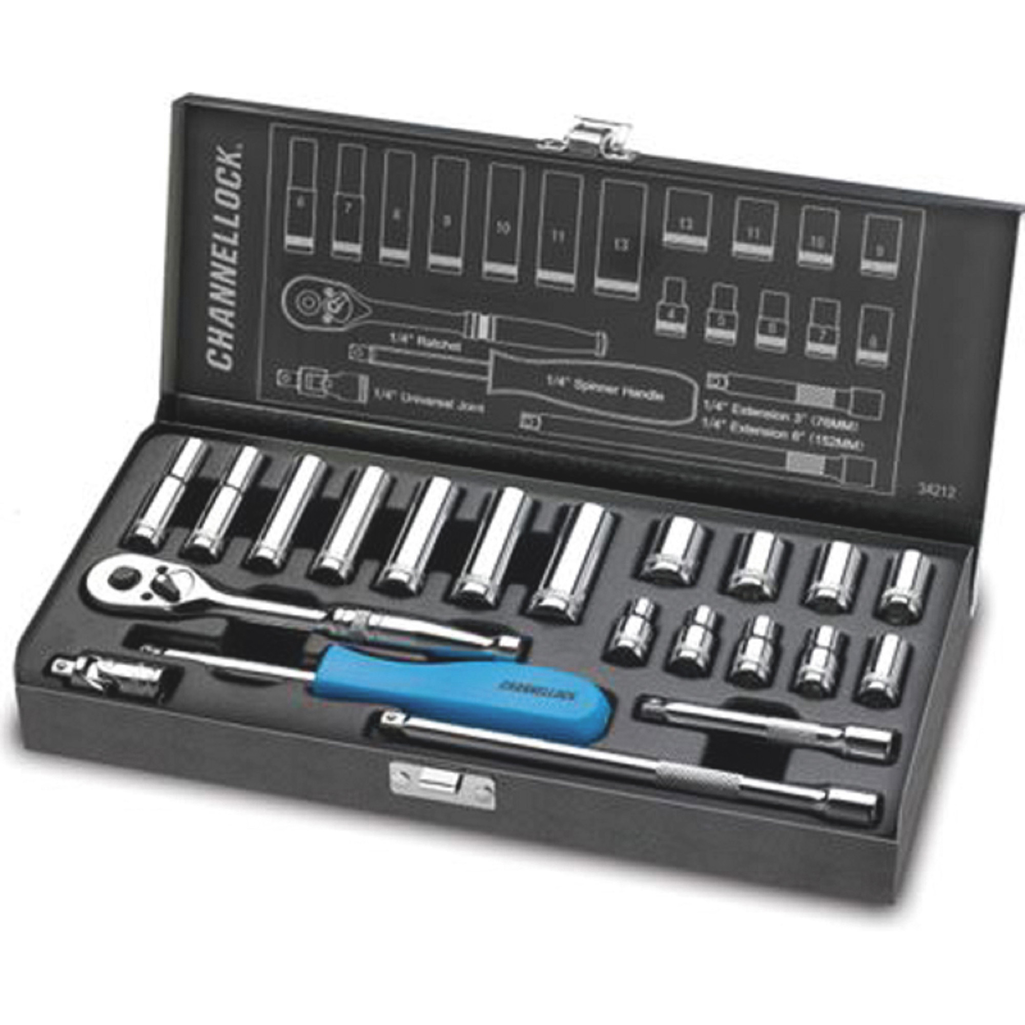 Channellock 1/4in.-Drive Metric Ratcheting Standard and Deep Socket Set ...
