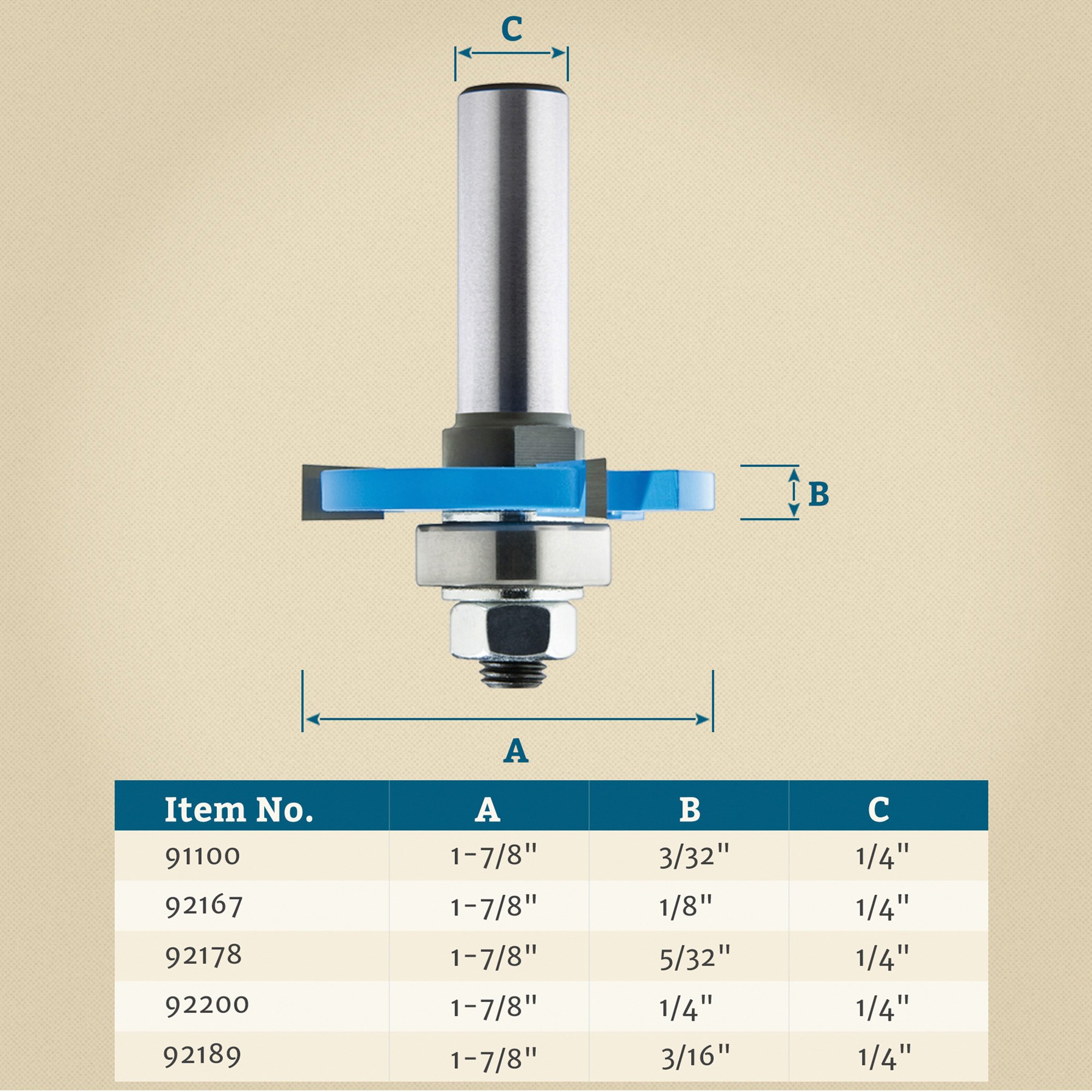 Rockler 3-Wing Slot-Cutting Router Bit — 1 7/8in.D x 1/8in.H x 1/4in ...