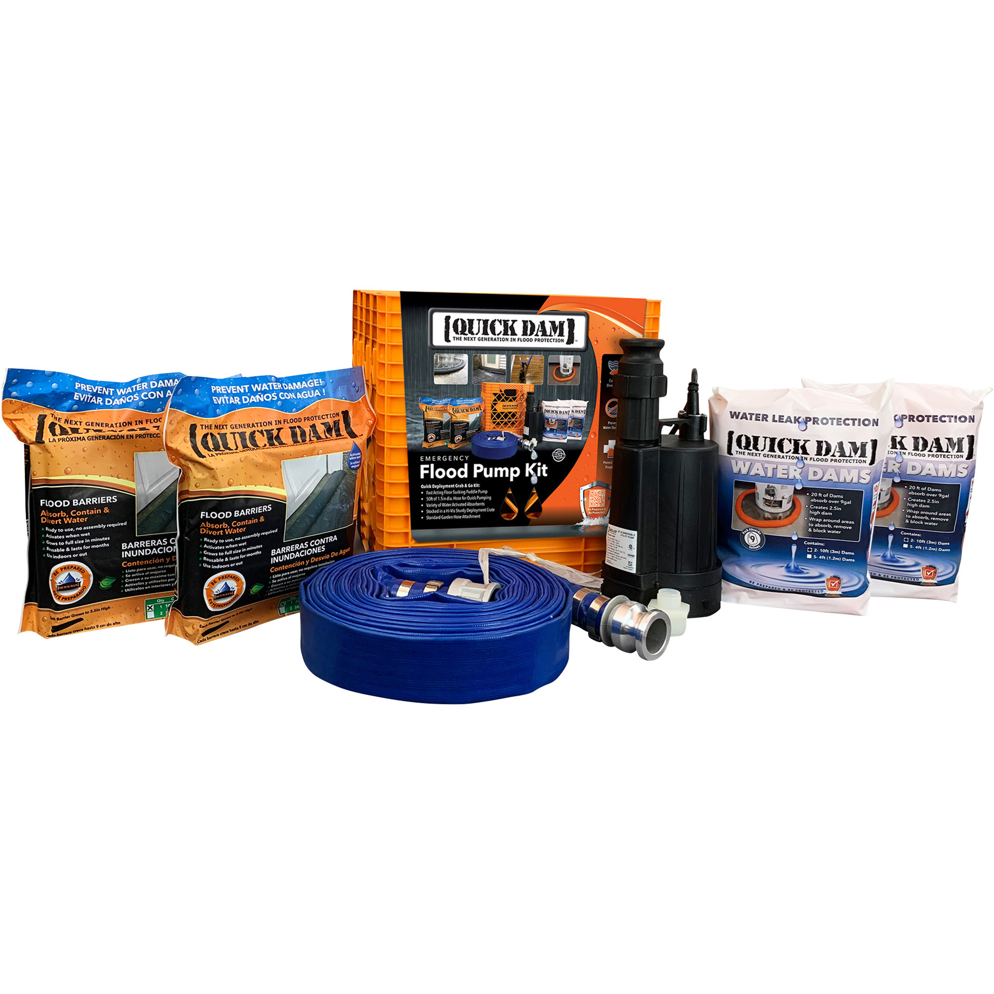 Quick Dam Emergency Flood Pump Kit with 10 Flood Barriers, Model# QDPK3 ...