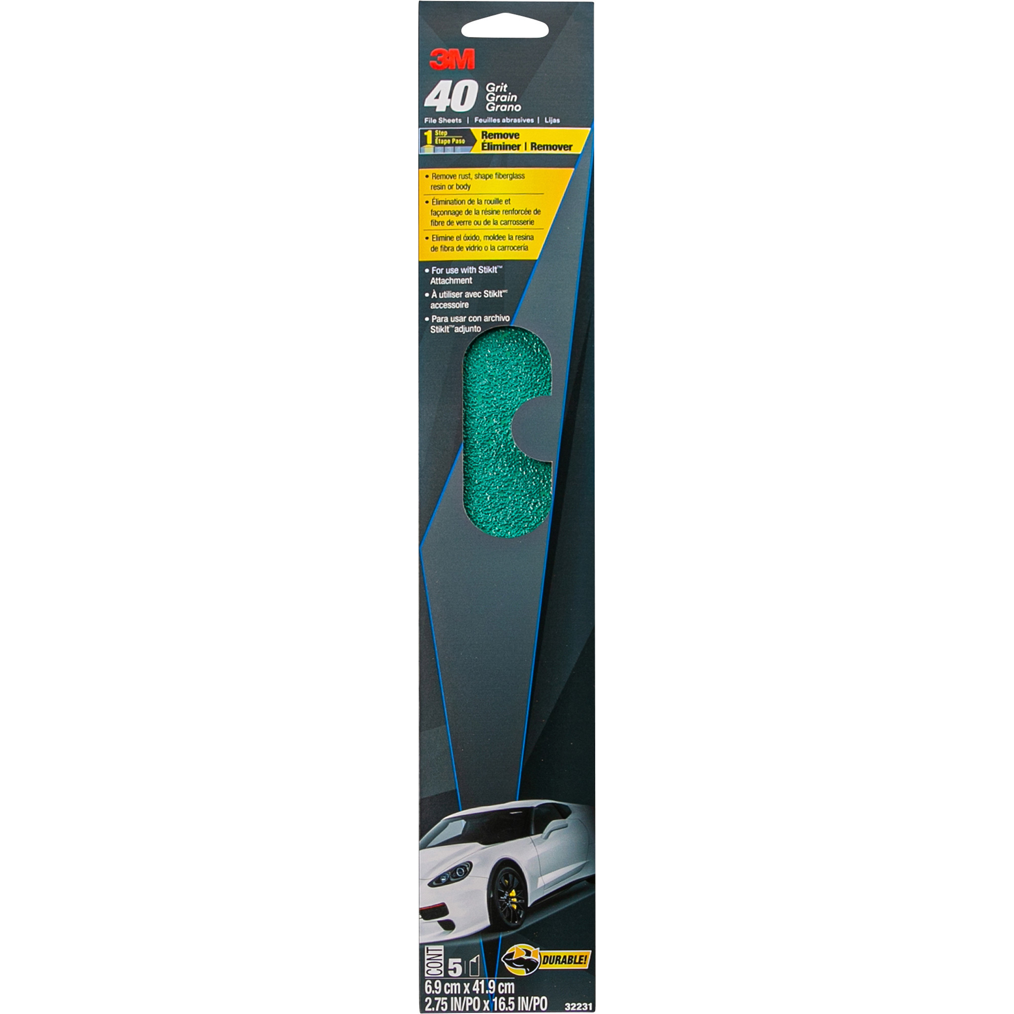 3M Green Corps 40-Grit Clip-On File Sheet, 5-Pack, 2.75in. x 16.5in ...