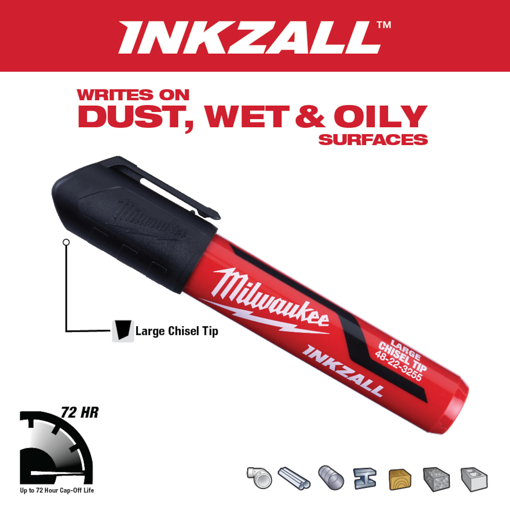 Milwaukee Inkzall Large Chisel Tip Black Marker, Model# 48-22-325 ...