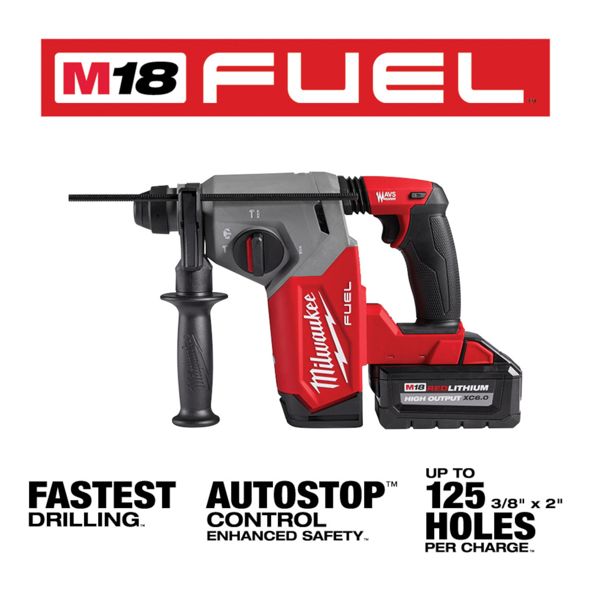 Milwaukee M18 FUEL 1in. SDS Plus Rotary Hammer Kit , 2 Batteries, Model ...