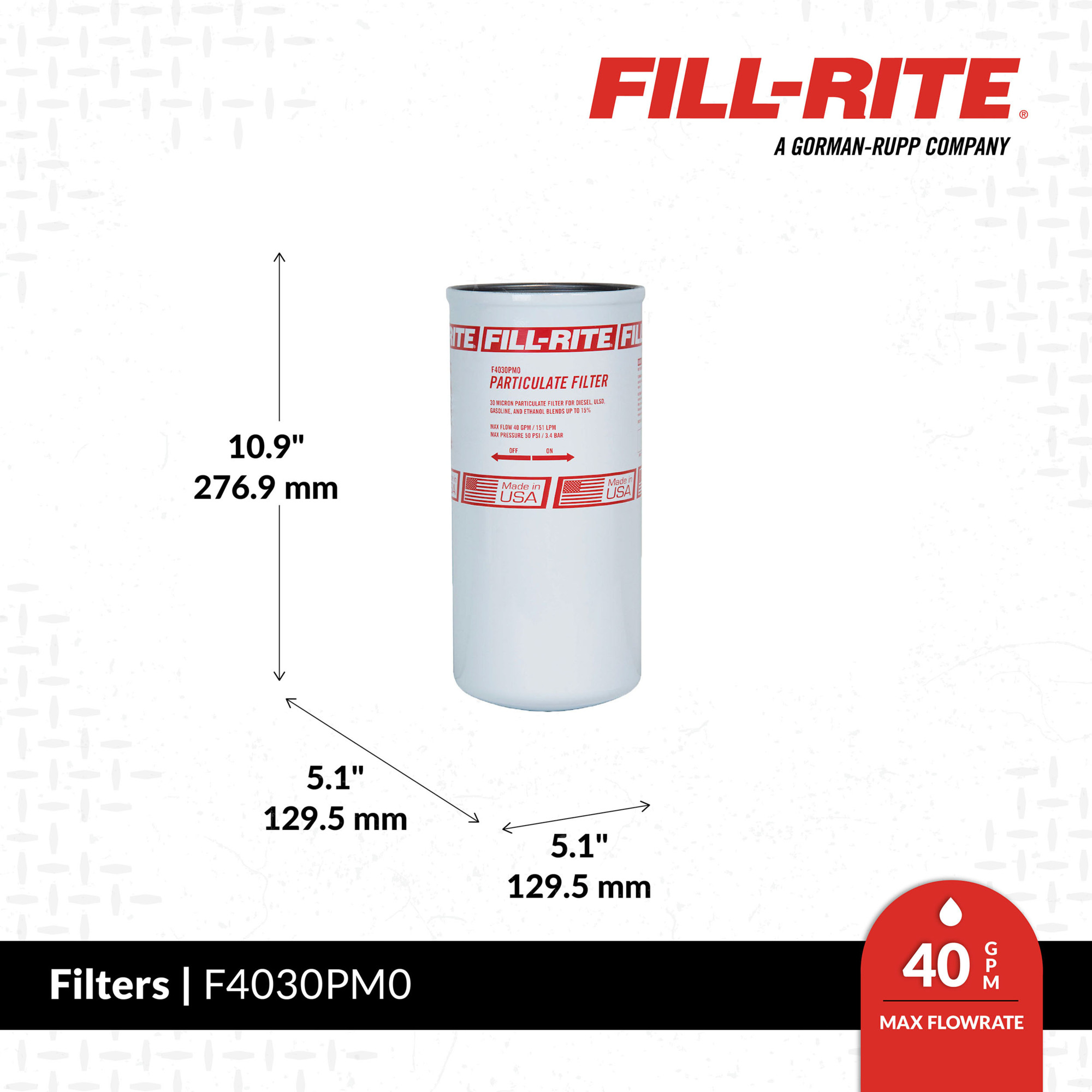 Fill-Rite 30 Micron Spin-On Particulate Fuel Filter, 40 GPM, Model ...