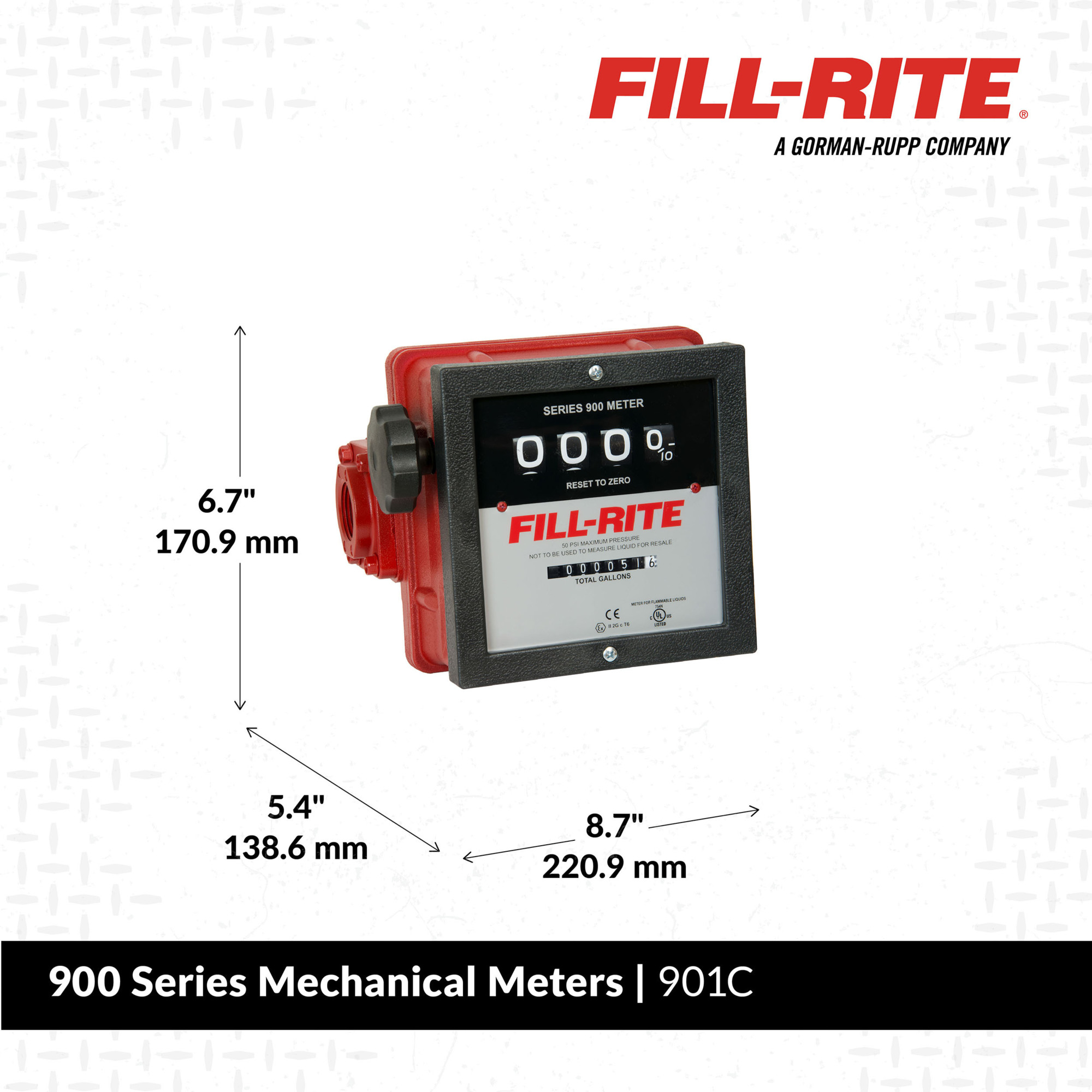 Fill-Rite Mechanical Fuel Flow Meter, 1in. Inlet/Outlet, 6 to 40 GPM ...