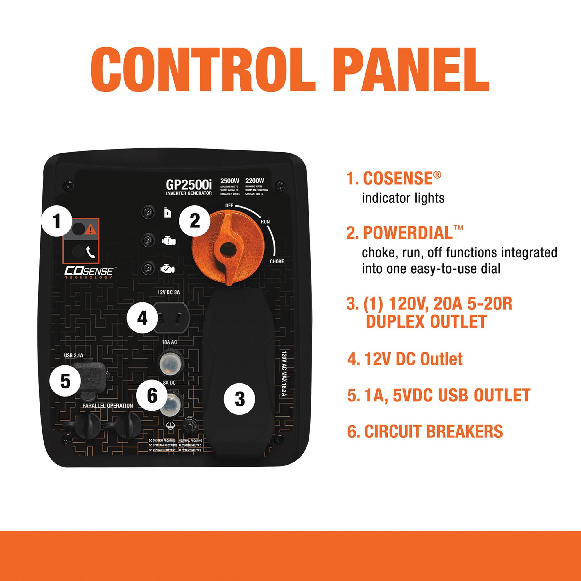 Generac Inverter Generator, 2500 Surge Watts, 2200 Rated Watts, Model ...