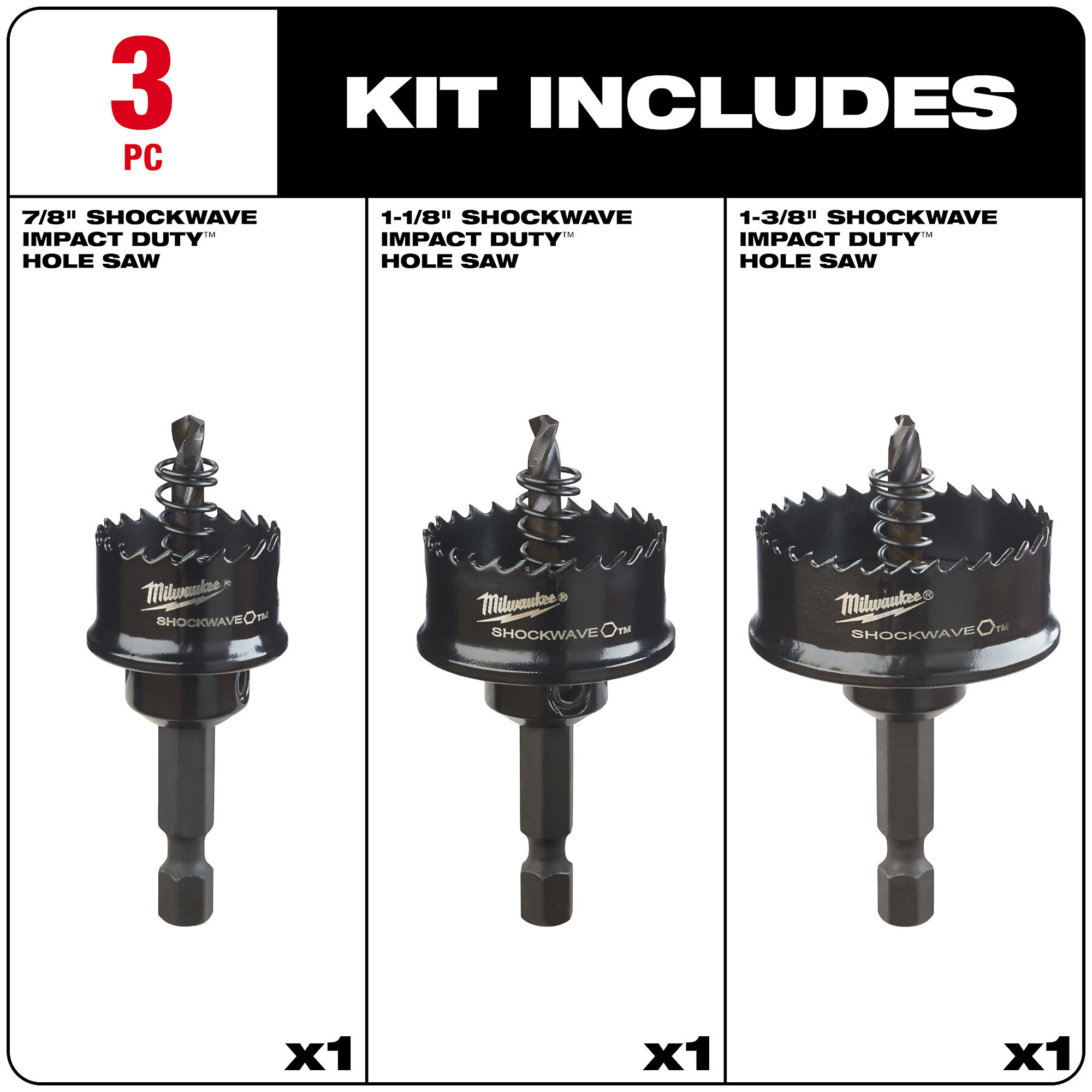 Milwaukee Shockwave Impact Duty Hole Saw Kit, 3-Pc., Model# 49-22-4800 | Northern Tool