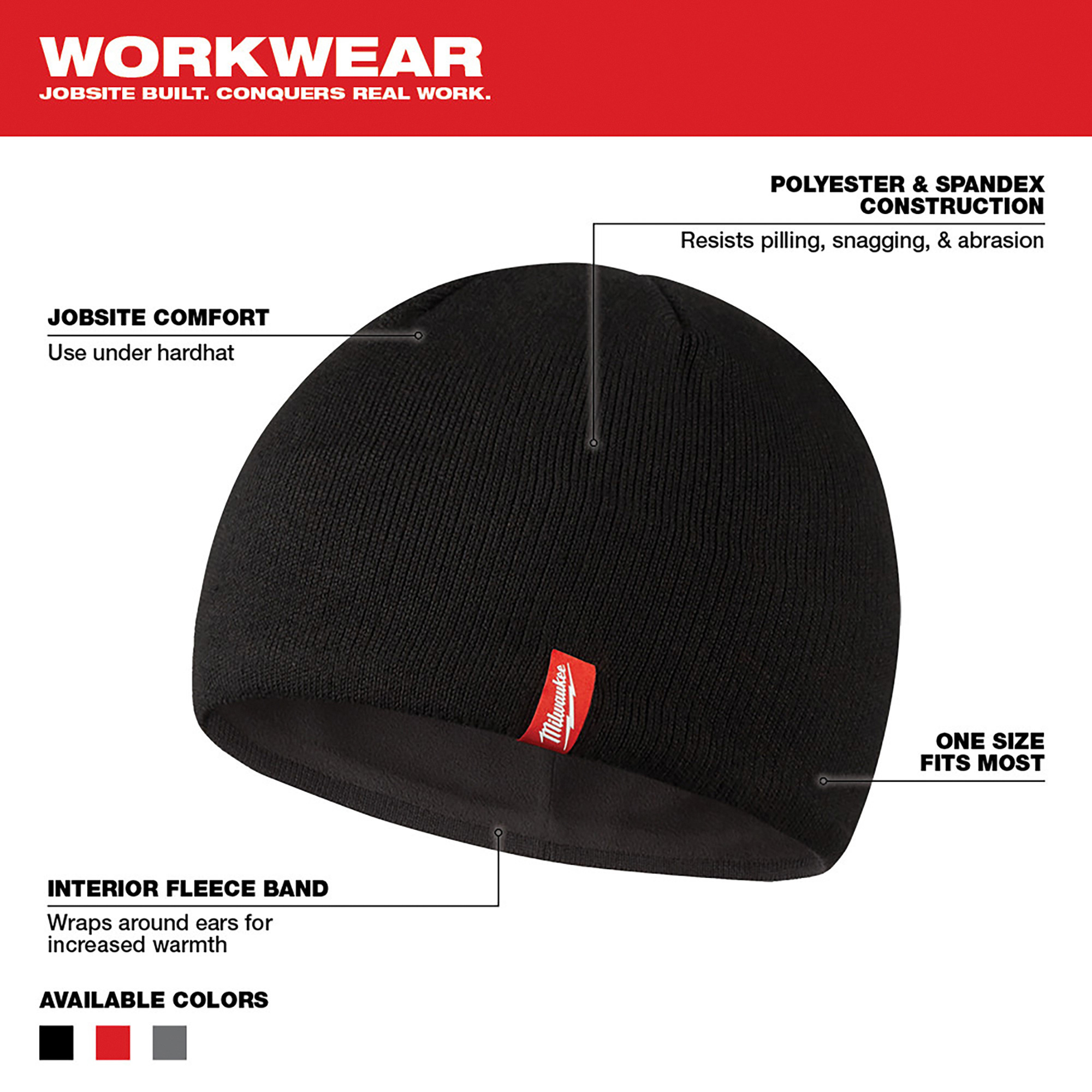 Milwaukee Fleece-Lined Rib-Knit Acrylic Beanie — Black, Universal Size ...