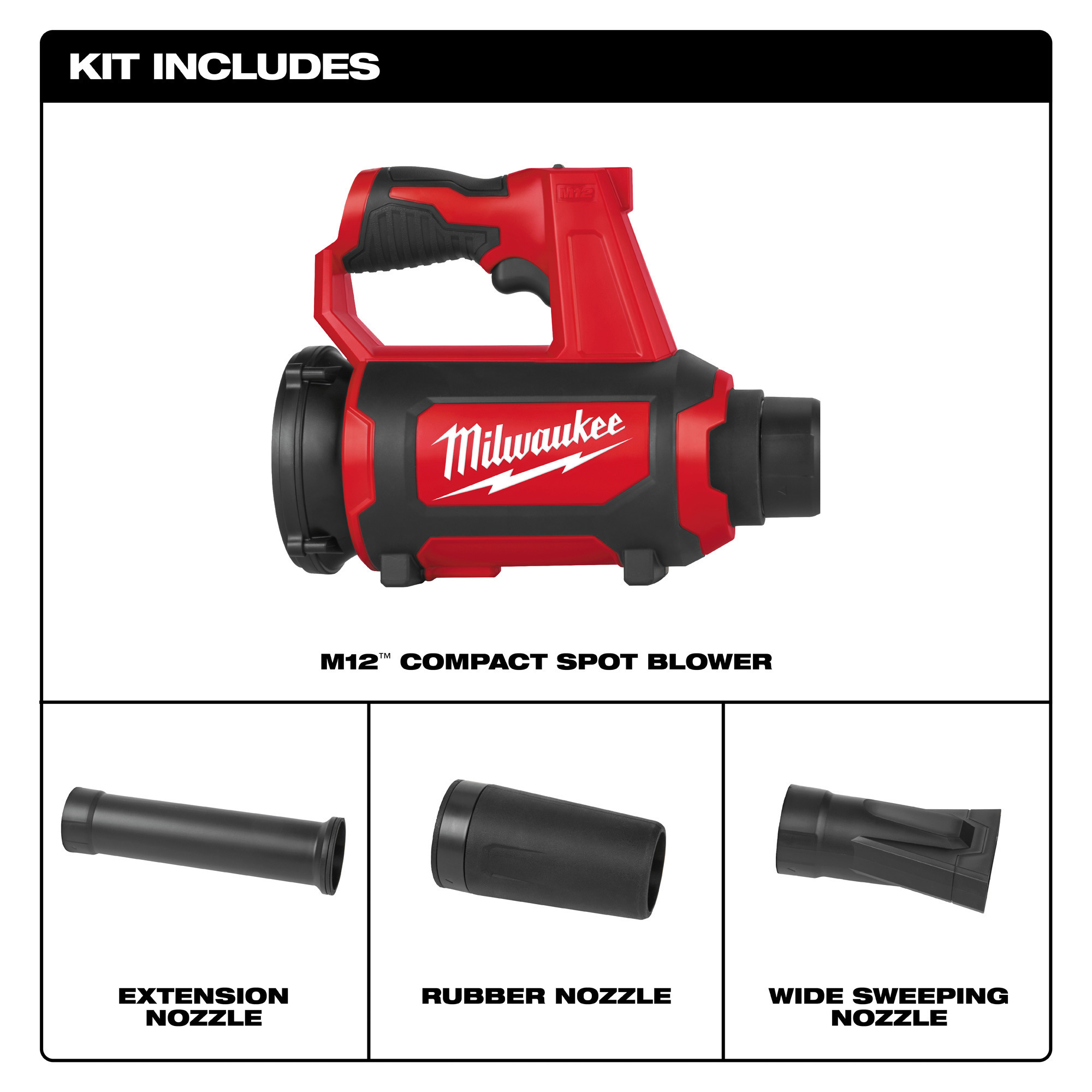 Milwaukee M12 Cordless Compact Spot Blower, Tool Only, Model# 0852-20 ...